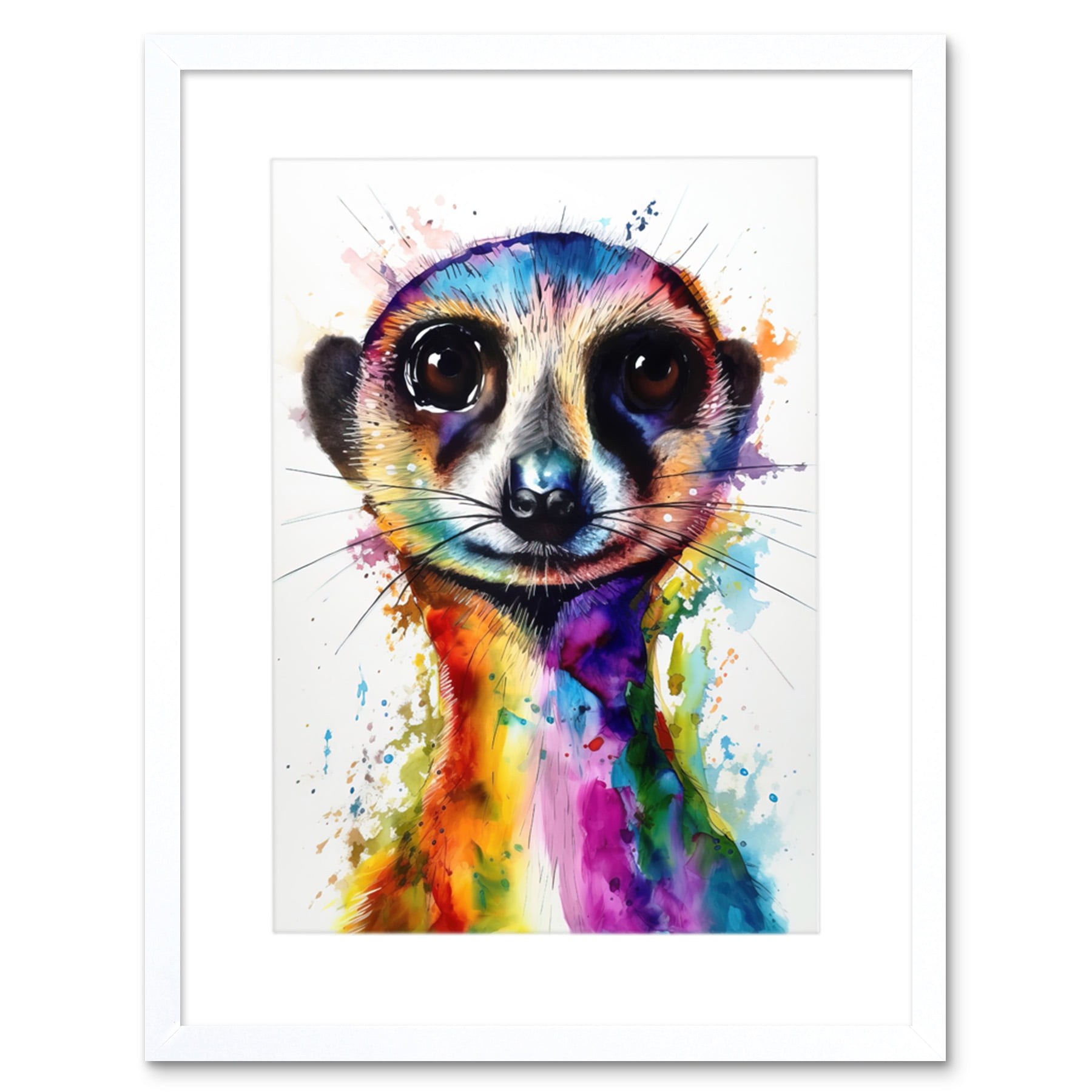 Meerkat Splash Paint Watercolour Painting Artwork Framed Print Wall Art ...