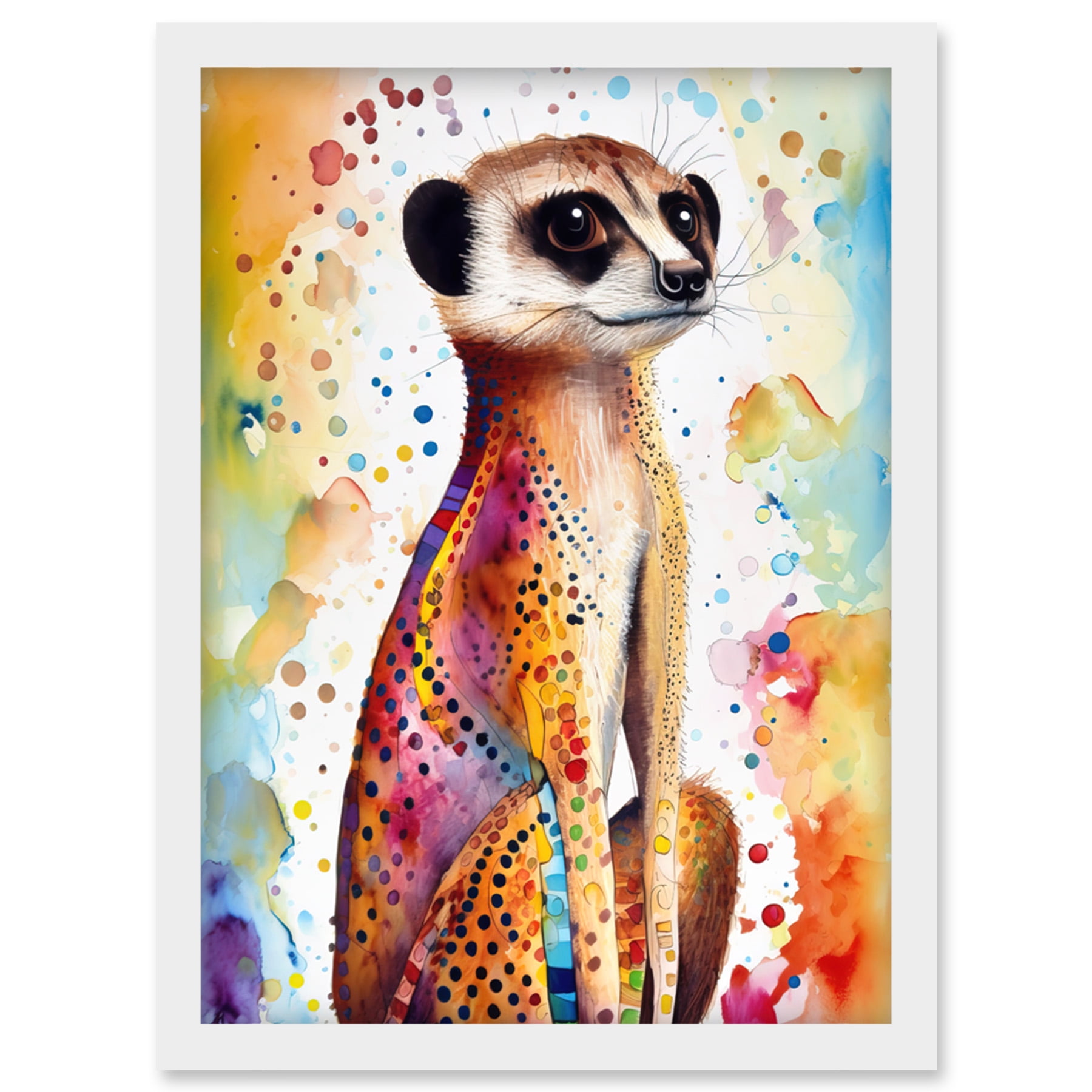 Meerkat With Multicolour Pattern Fur Folk Art Watercolour Painting ...