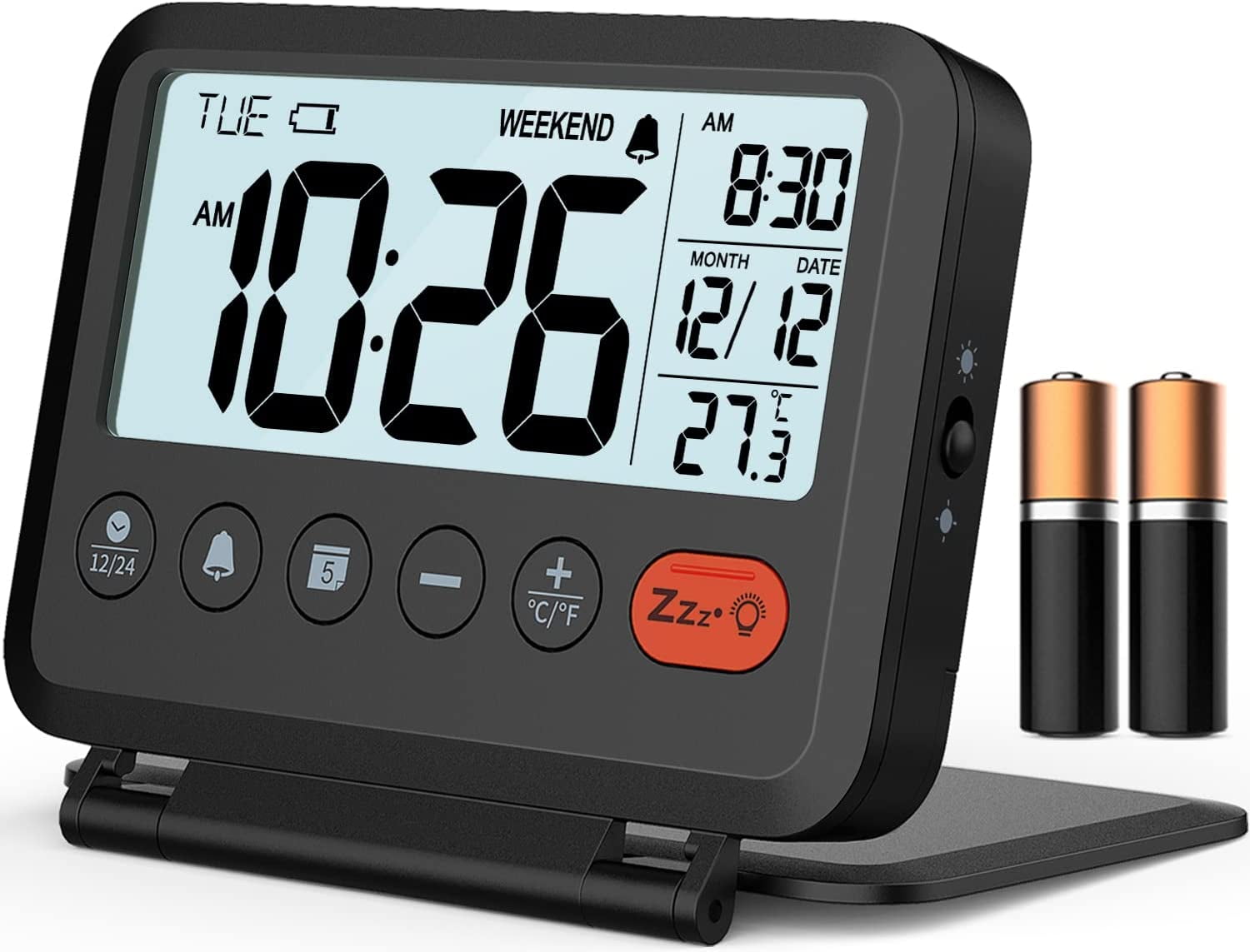 MeesMeek Digital Travel Alarm Clock, Black, 3.54 inch LCD Display, 9 ...