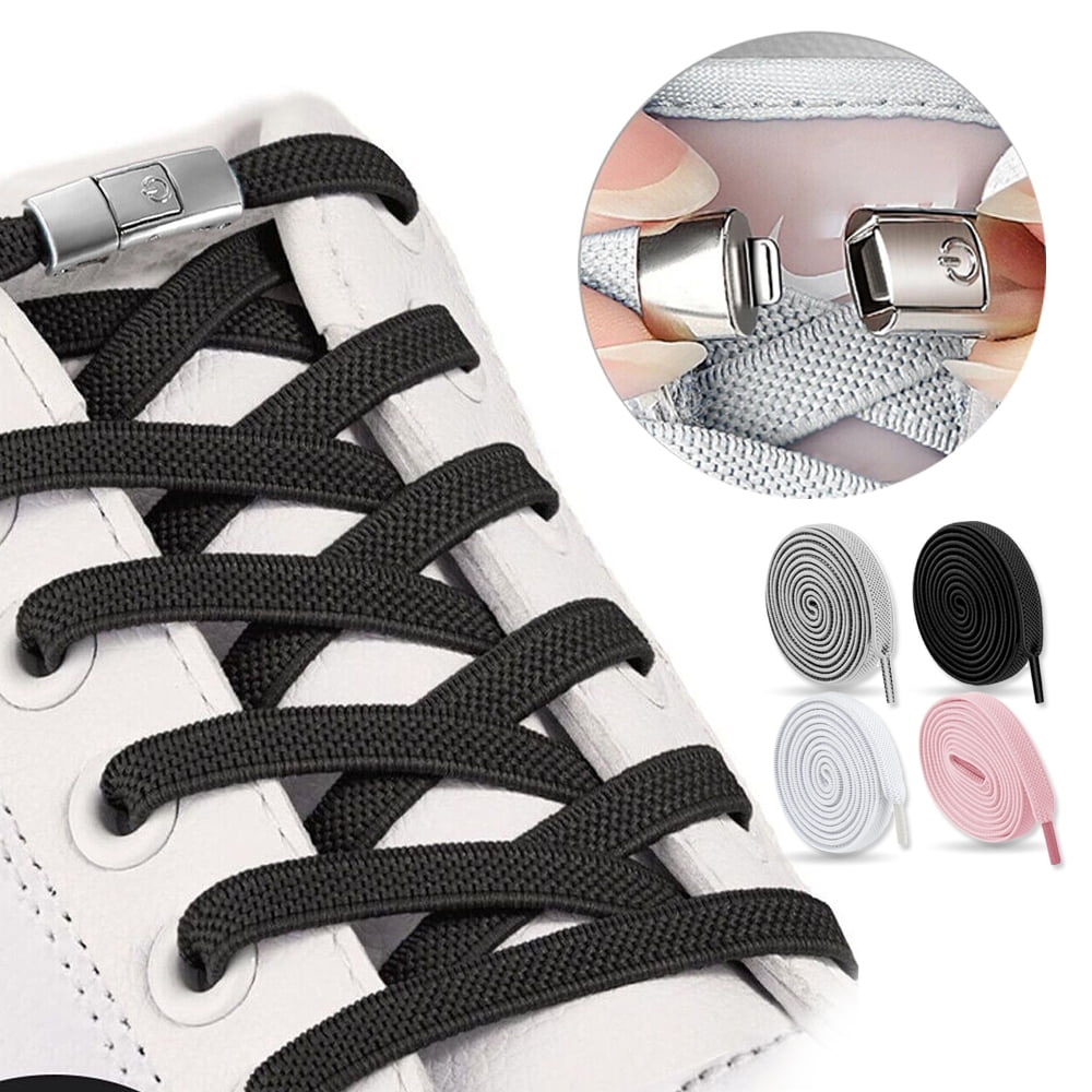 MeesMeek Elastic Quick Lock Shoelaces, Black, 8mm Wide, 100cm Long ...