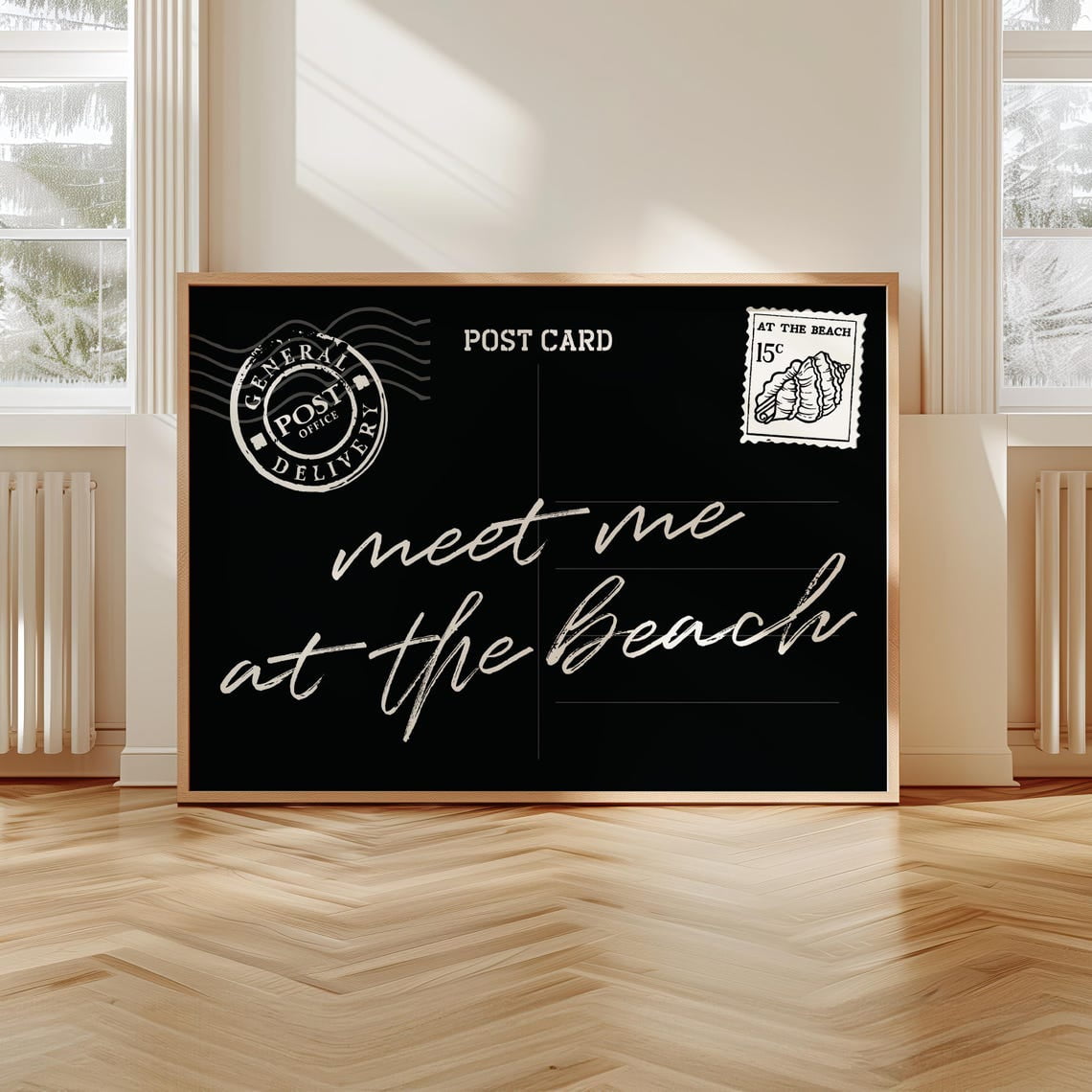 Meet Me At The Beach Post Card Print Trendy Coastal Wall Art, Black ...