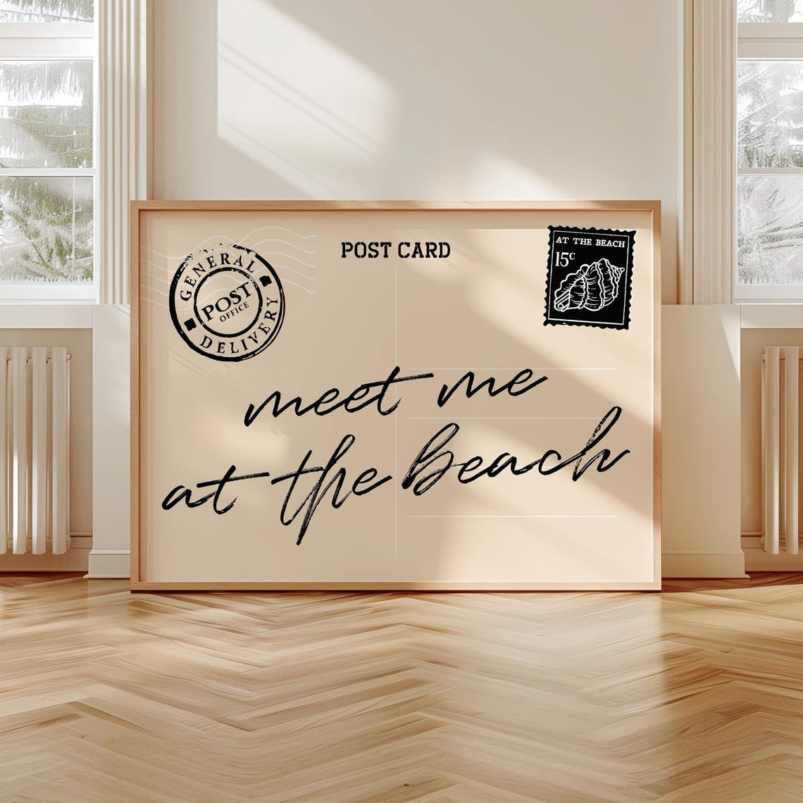 Meet Me At The Beach Post Card Print Trendy Coastal Wall Art, Black ...