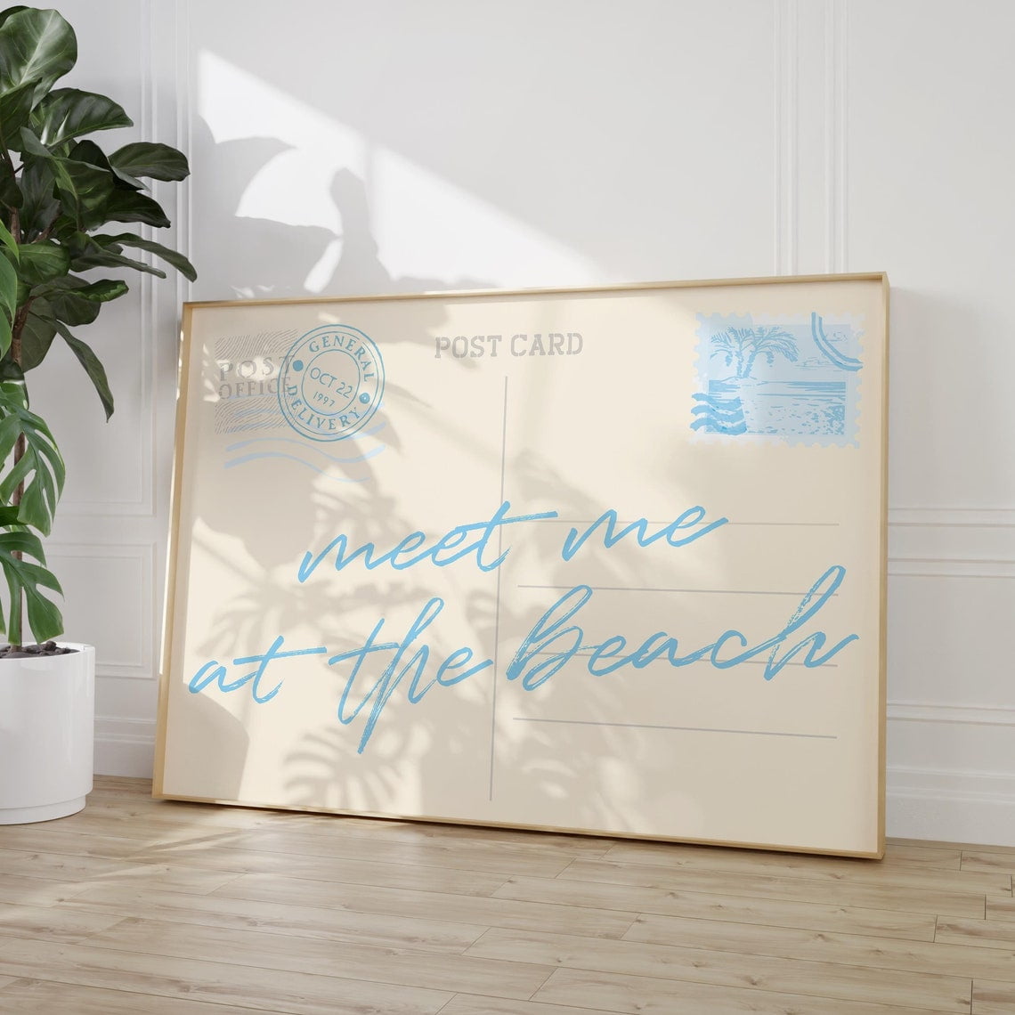 Meet Me At The Beach Post Card Print, Trendy Coastal Wall Art, Blue ...