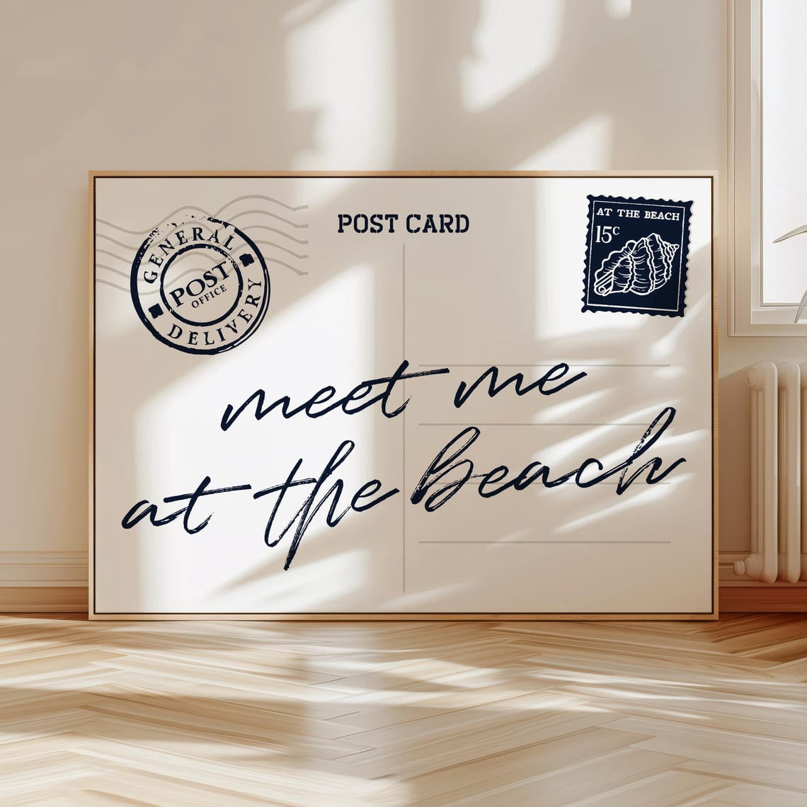 Meet Me At The Beach Post Card Print, Trendy Coastal Wall Art, Navy ...