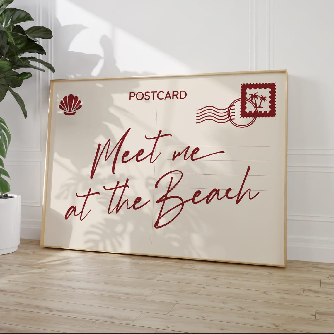 Meet Me At The Beach Postcard Print, Cherry Red Trendy Wall Art Coastal ...