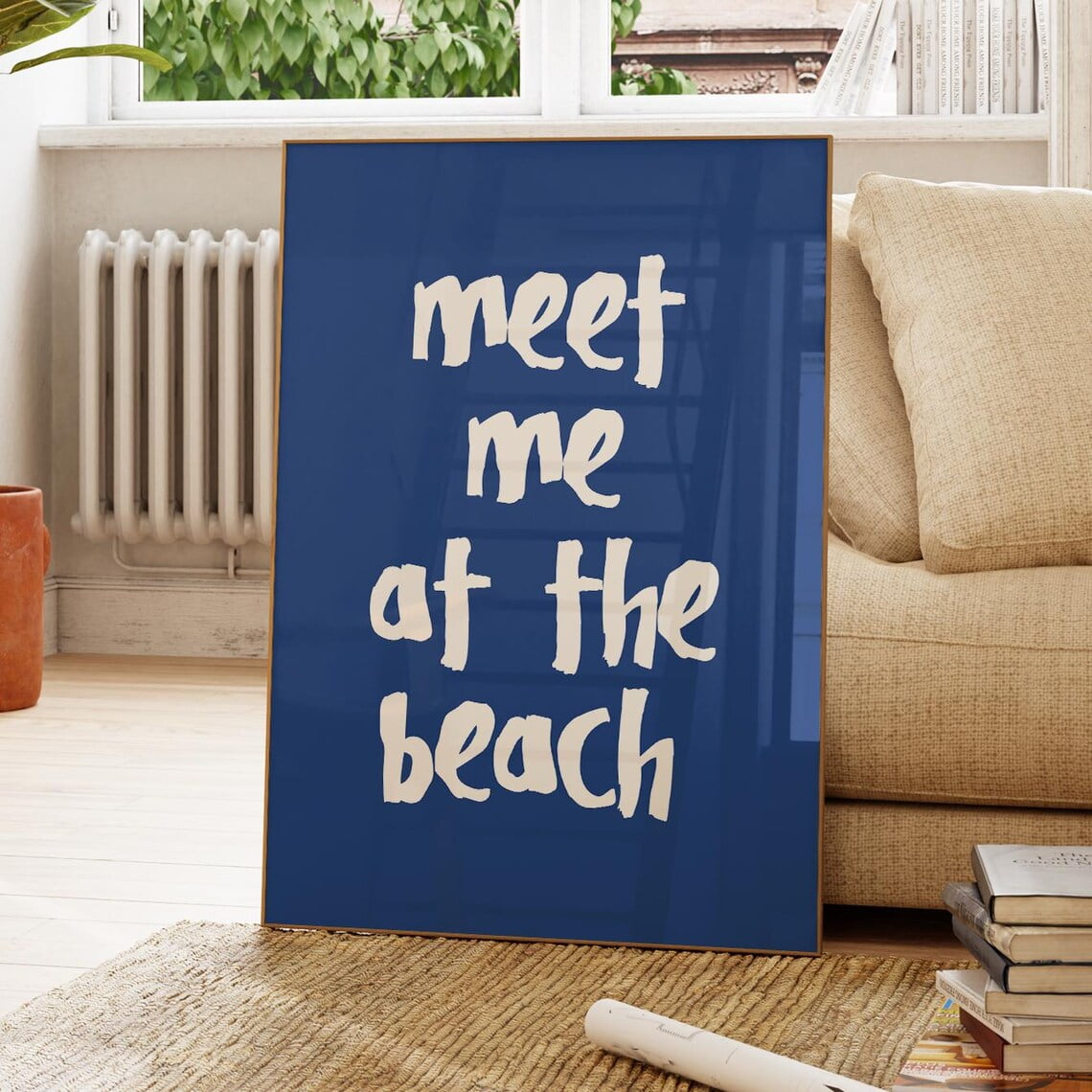 Meet Me At The Beach Poster, Summer Beach Coastal Wall Art, Blue ...