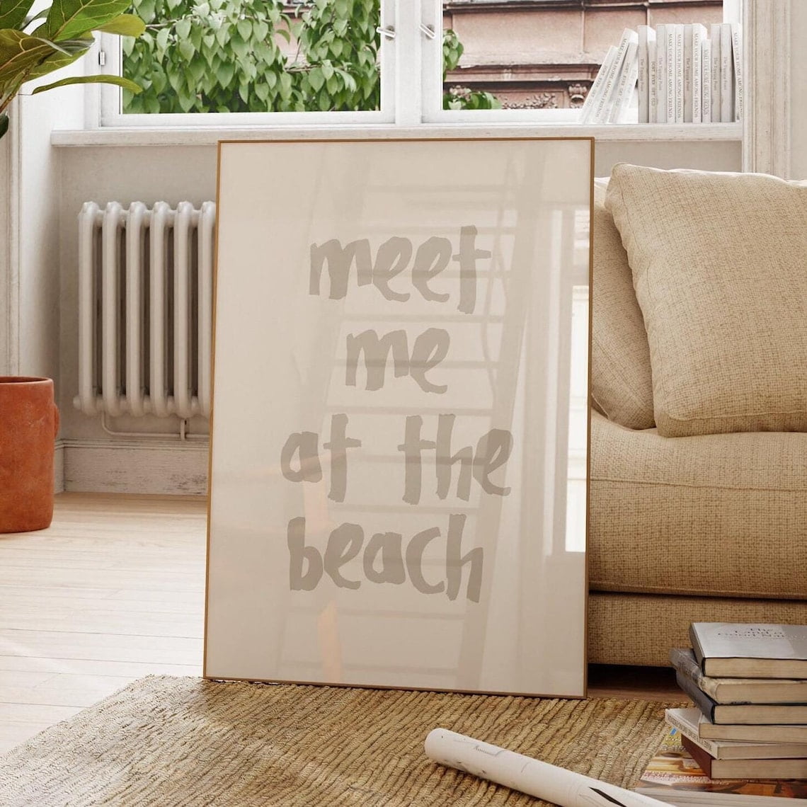 Meet Me At The Beach Print Coastal Wall Art Neutral Typography Poster ...