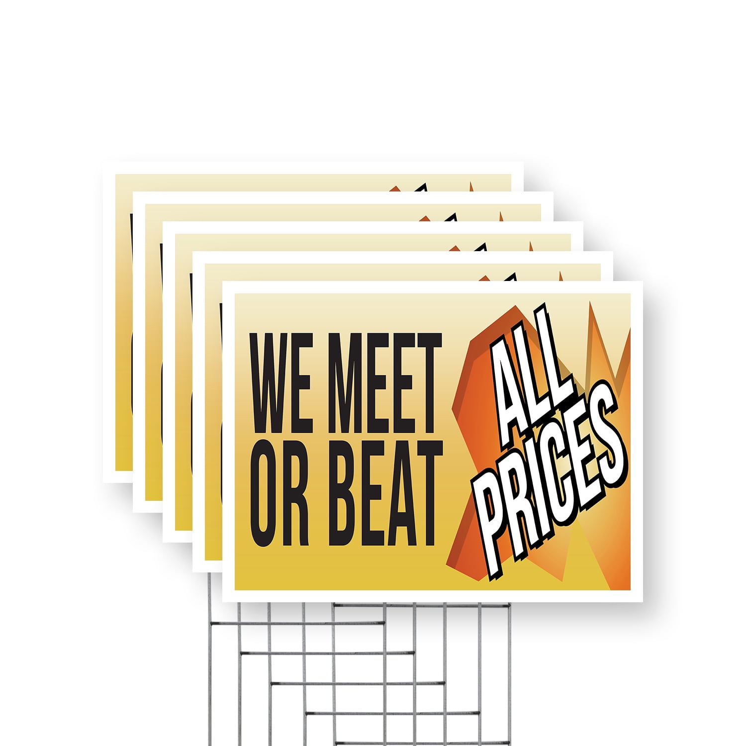 We Meet or Beat All Prices Yard Sign 5 Pack of 12 Inch x 16 Inch Double Sided Weatherproof Heavy ...