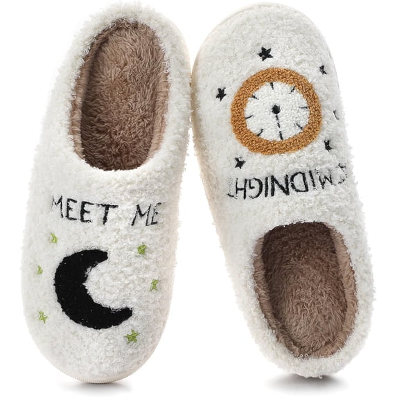Meet Me At Midnight Slippers for Womens Mens Soft Warm Fuzzy House ...