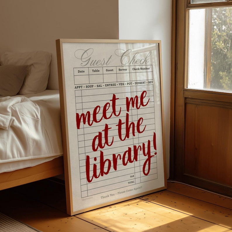 Meet Me At The Library Poster Trendy Bookish Cute Bookshelf Reading ...