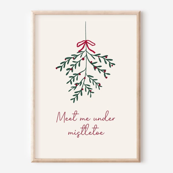 Meet Me Under The Mistletoe, Trendy Christmas Wall Art Cute Christmas ...