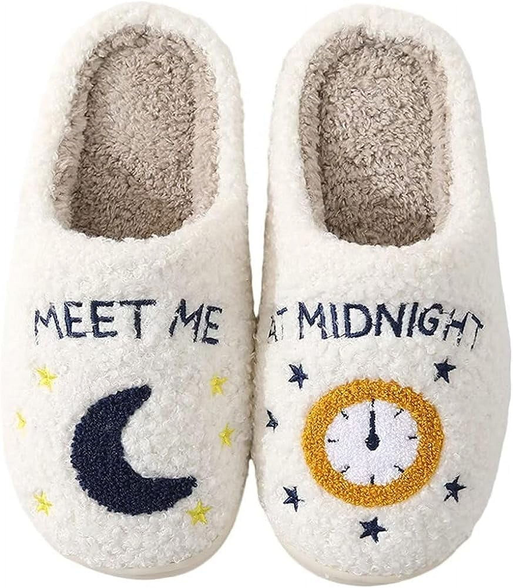 Meet Me at Midnight Slippers for Women Men, Couple House Slippers Plush ...