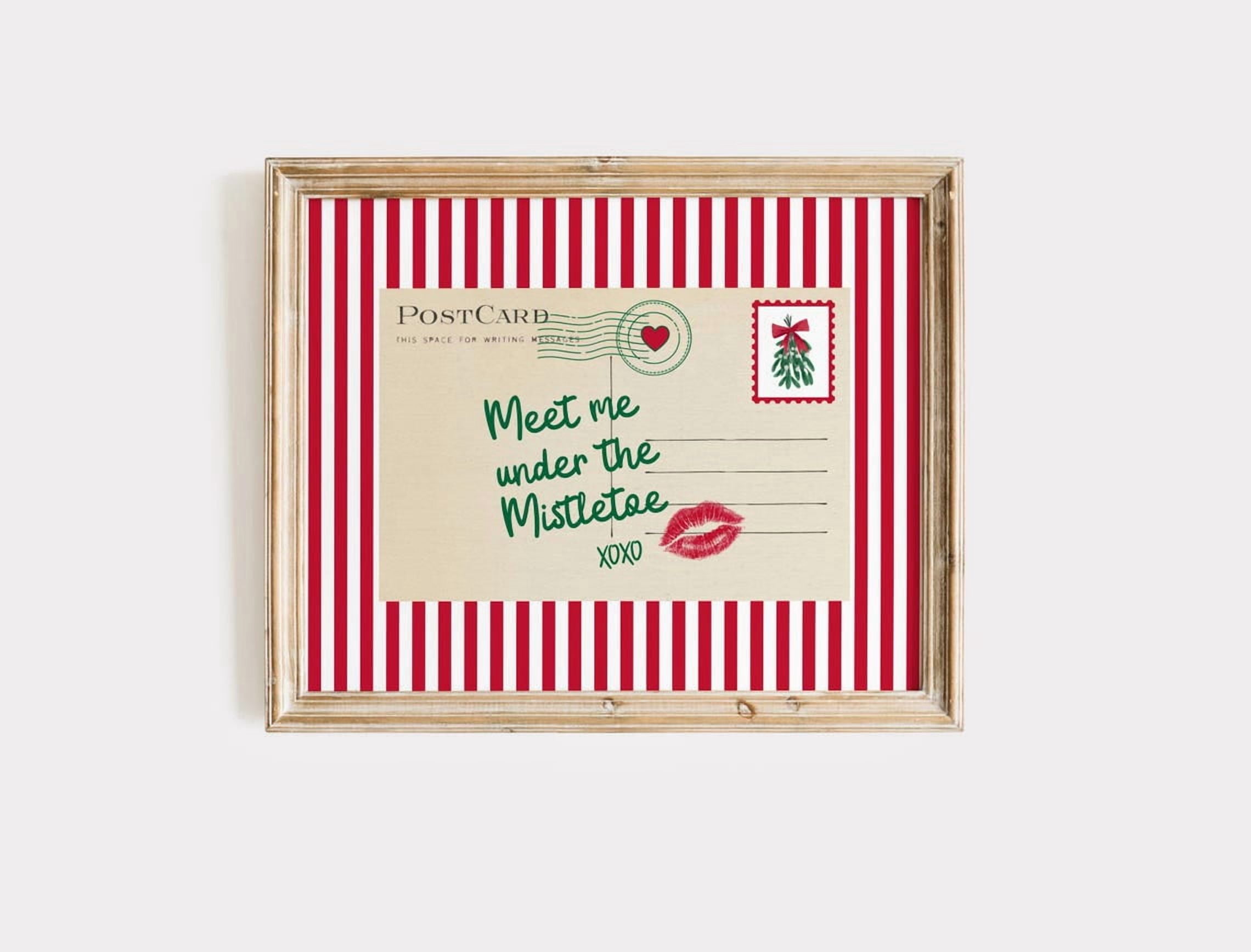 Meet Me Under The Mistletoe Print, Vintage Christmas Postcard Print ...