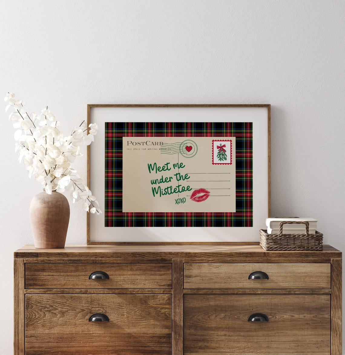 Meet Me Under The Mistletoe Print, Vintage Christmas Postcard Print ...