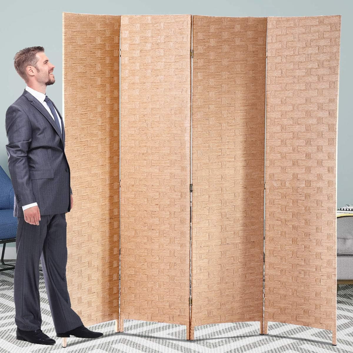 Meet Perfect 4Panel Room Divider Privacy Screen,6 FT Wooden Woven ...