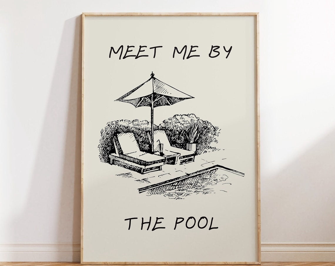 Meet Me By The Pool Print Vintage Pool Poster Aesthetic Summer Decor ...