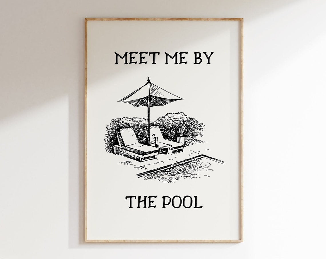 Meet Me By The Pool Print, Vintage Pool Poster, Aesthetic Summer Wall ...