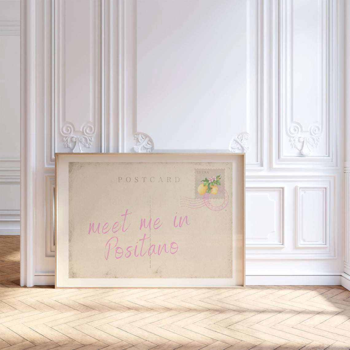Meet Me In Positano Postcard Poster, Pink Trendy Wall Art, Cute Girly ...