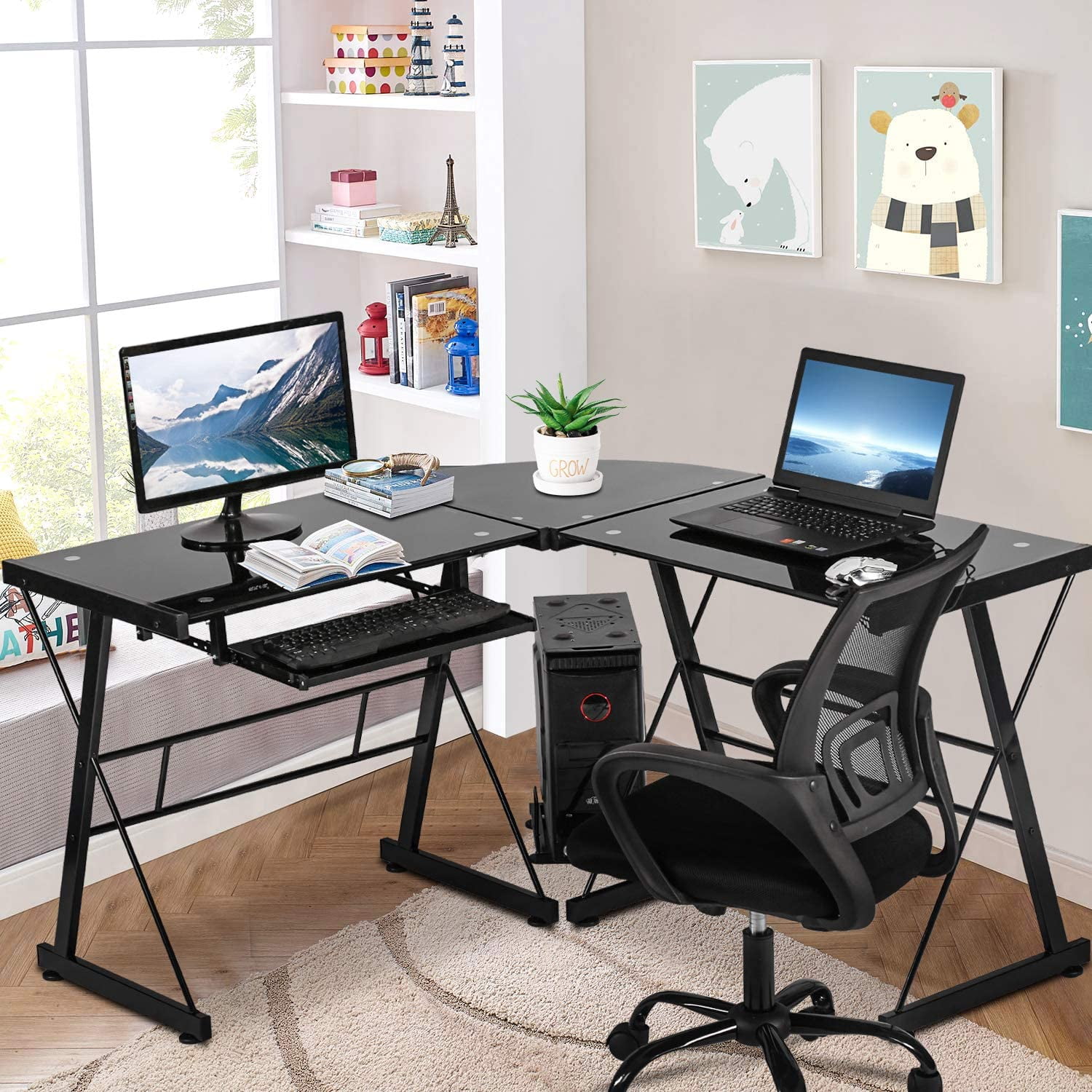 Meet perfect Computer Desk L Shaped Desk, 51" Tempered Glass Gaming ...