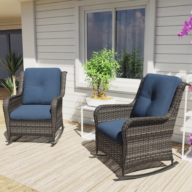 MeetLeisure 2 Pieces Hand-woven Wicker Outdoor Rocking Chair with ...