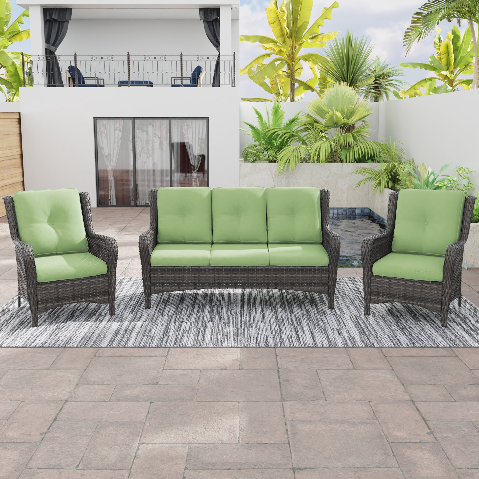 MeetLeisure 3 Pieces Outdoor Furniture Patio Furniture Set with One 3 ...