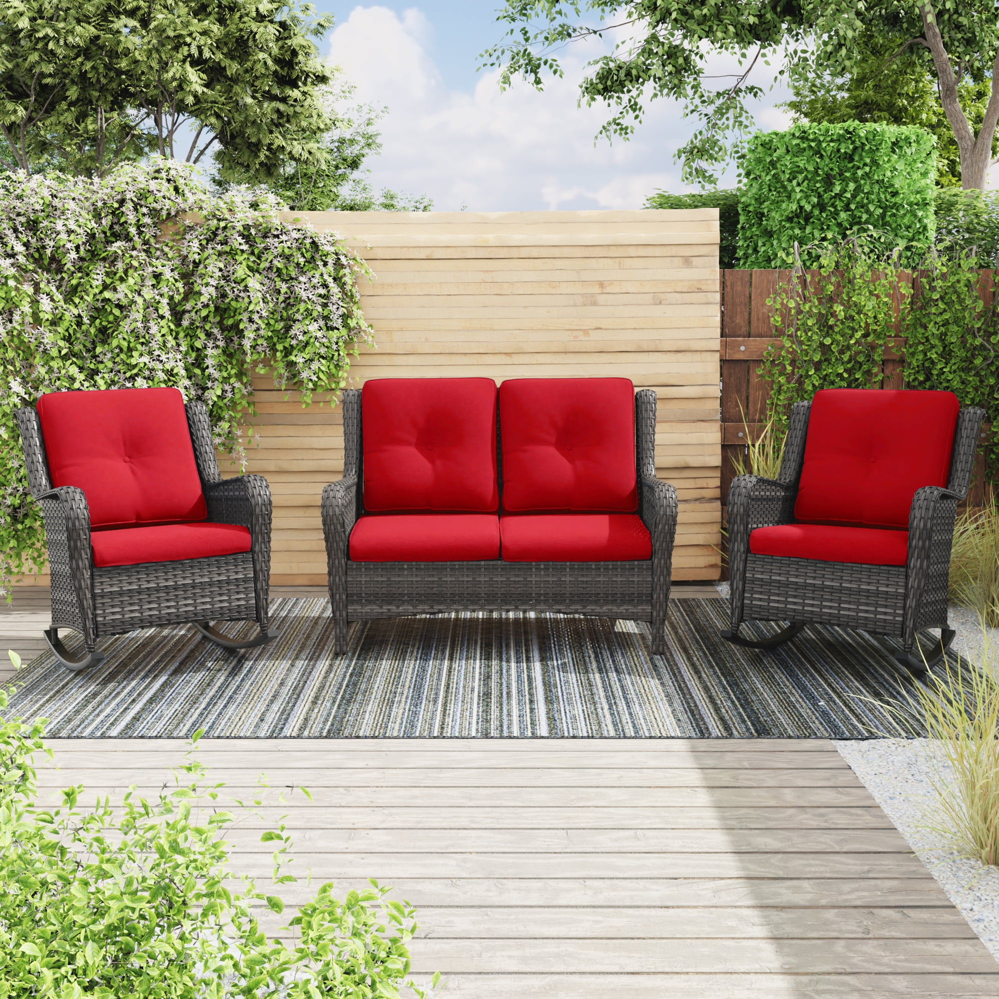 MeetLeisure 3 Pieces Outdoor Furniture Patio Furniture Set with Two ...