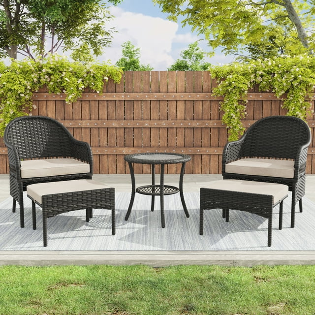 MeetLeisure 5 Piece Wicker Patio Furniture Set, All Weather PE Wicker ...