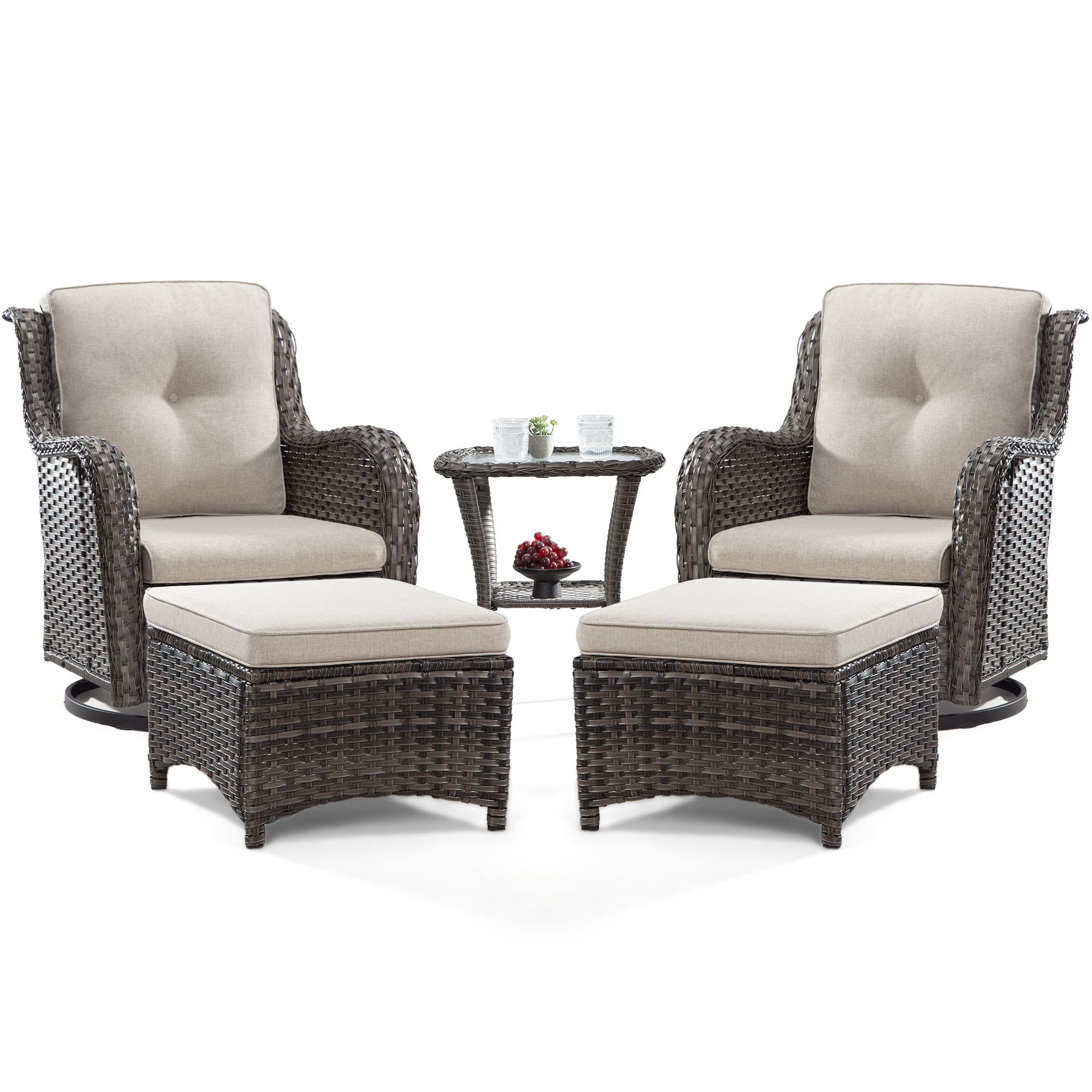 MeetLeisure 5pc Outdoor Furniture Set with Swivel Rockers, Ottomans ...