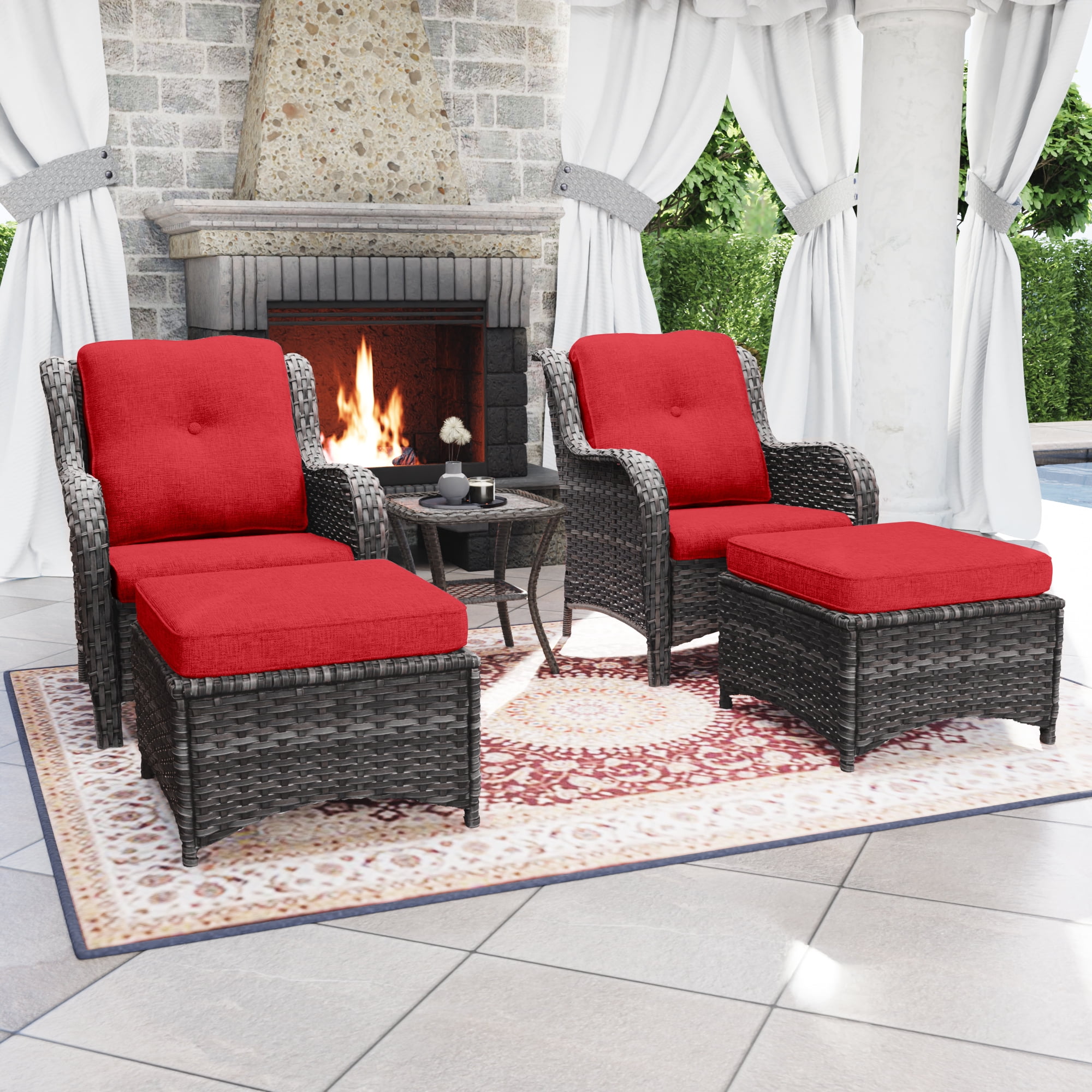 MeetLeisure 5 Pieces Patio Conversation Set, Four Wicker Chairs, Two ...