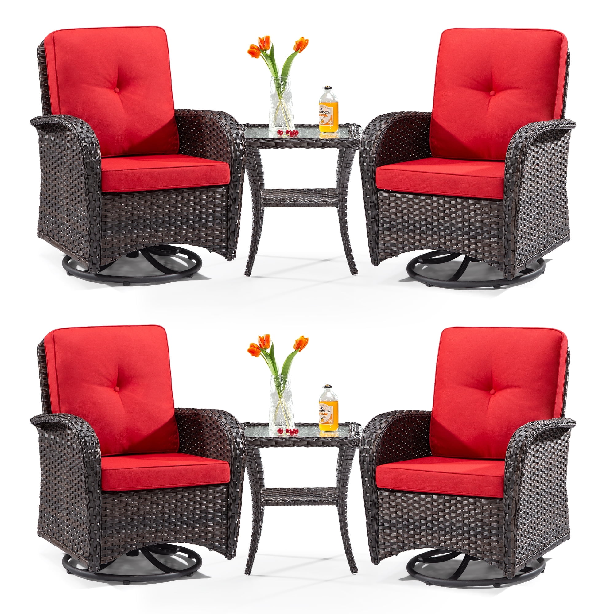 MeetLeisure 6-Piece Wicker Patio Set: 4 Swivel Rockers & 2 Tables ...