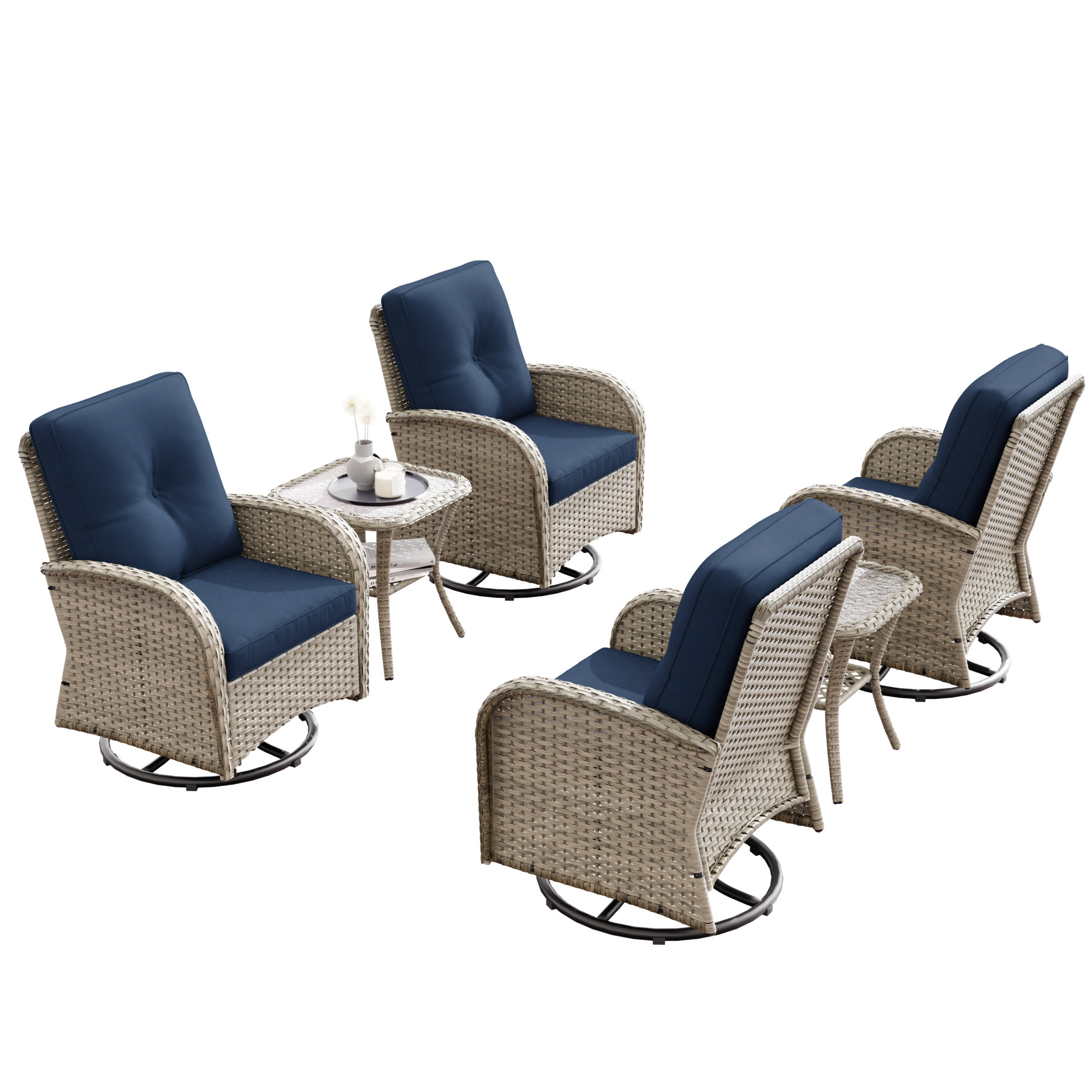 MeetLeisure 6-Piece Wicker Patio Furniture Set, 4 Swivel Rockers & 2 ...