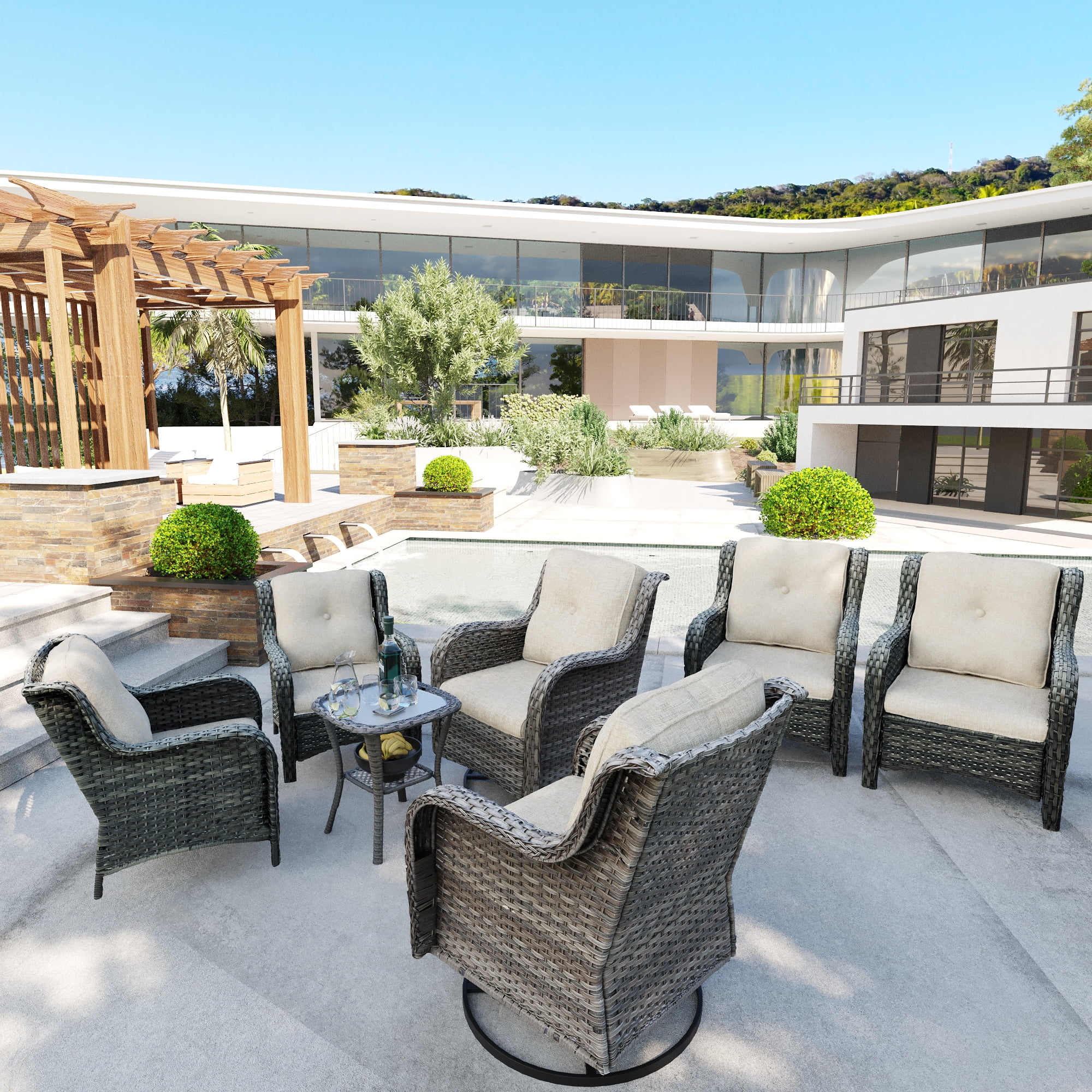 MeetLeisure 7 Pieces Outdoor Furniture Patio Furniture Set with Four ...