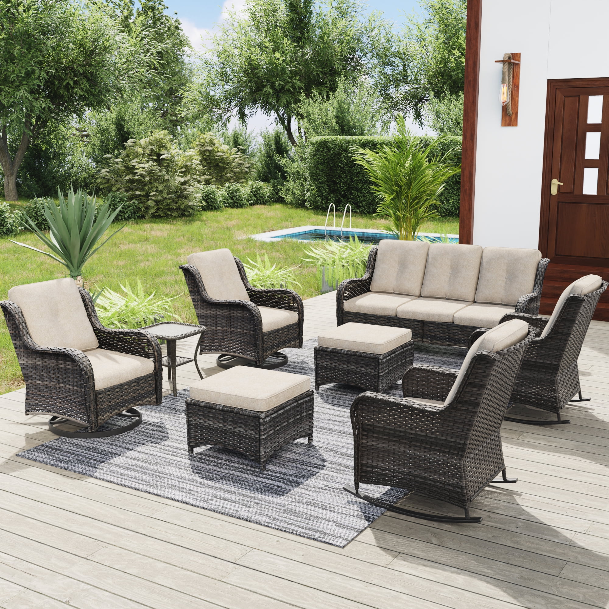 MeetLeisure 8 Pieces Outdoor Furniture Patio Furniture Set with One 3 ...