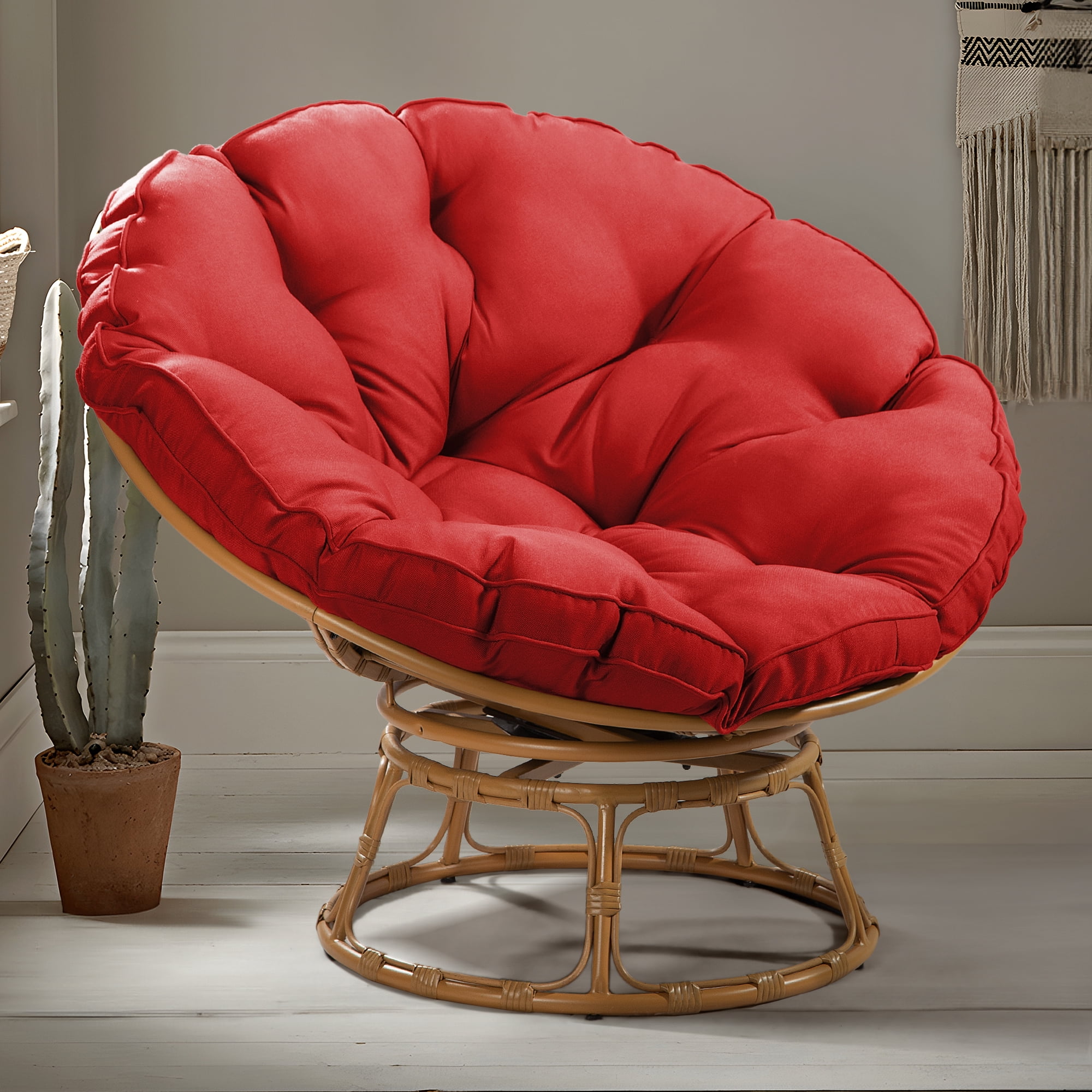 MeetLeisure Wicker Outdoor Patio Papasan Lounge Chair with Red Cushion ...