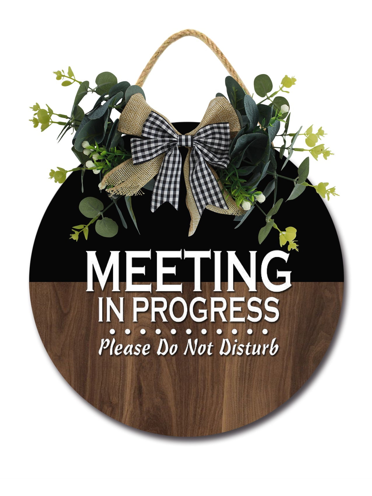 Meeting In Progress Sign Front Door Porch Decorations, Round Rustic ...