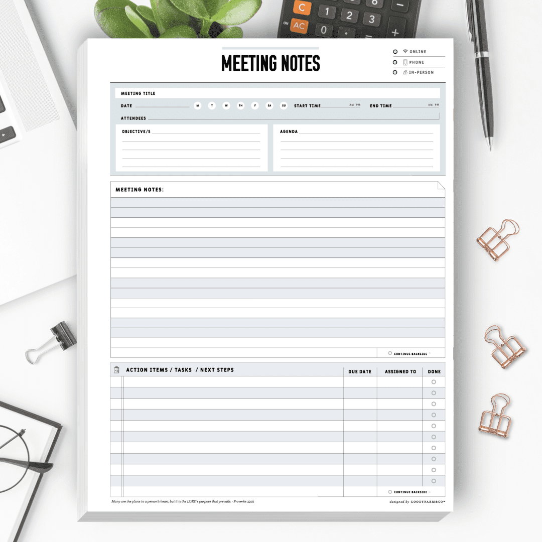 Meeting Notepad for Organization - 8.5 x 11” Meeting Pad - 50 Tear Off ...