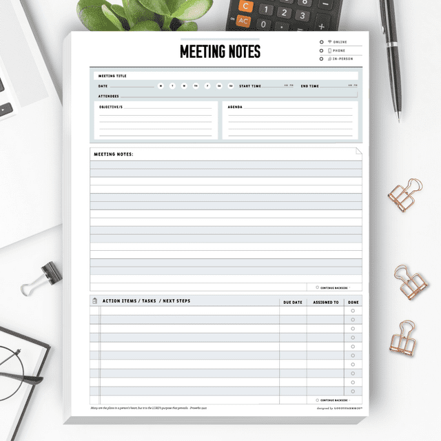 Meeting Notepad for Organization - 8.5 x 11” Meeting Pad - 50 Tear Off ...