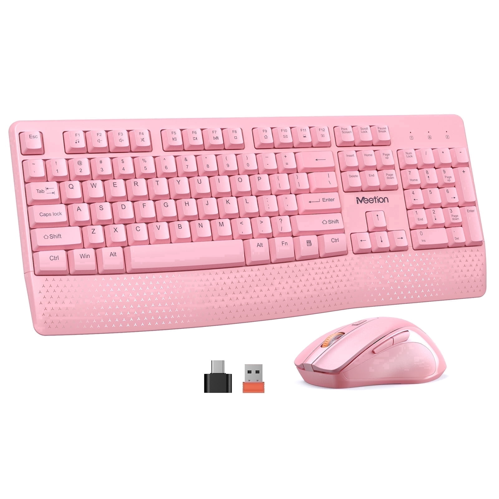 Meetion C4130 Pink Wireless Keyboard and Mouse Combo, Full-Size, USB 2 ...
