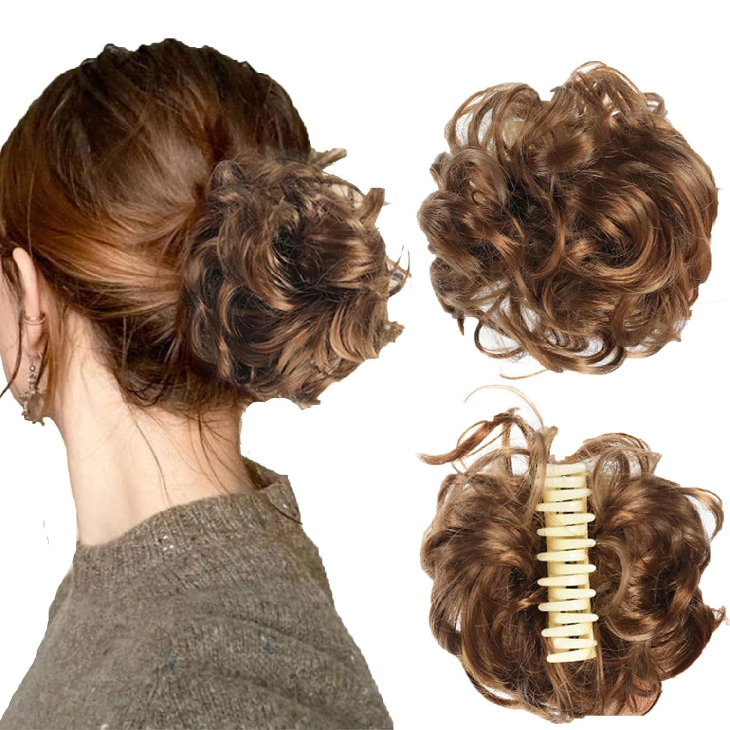 Meetitsneeds Bun Extension Clips, Claw Clip Messy Bun Hair Piece ...