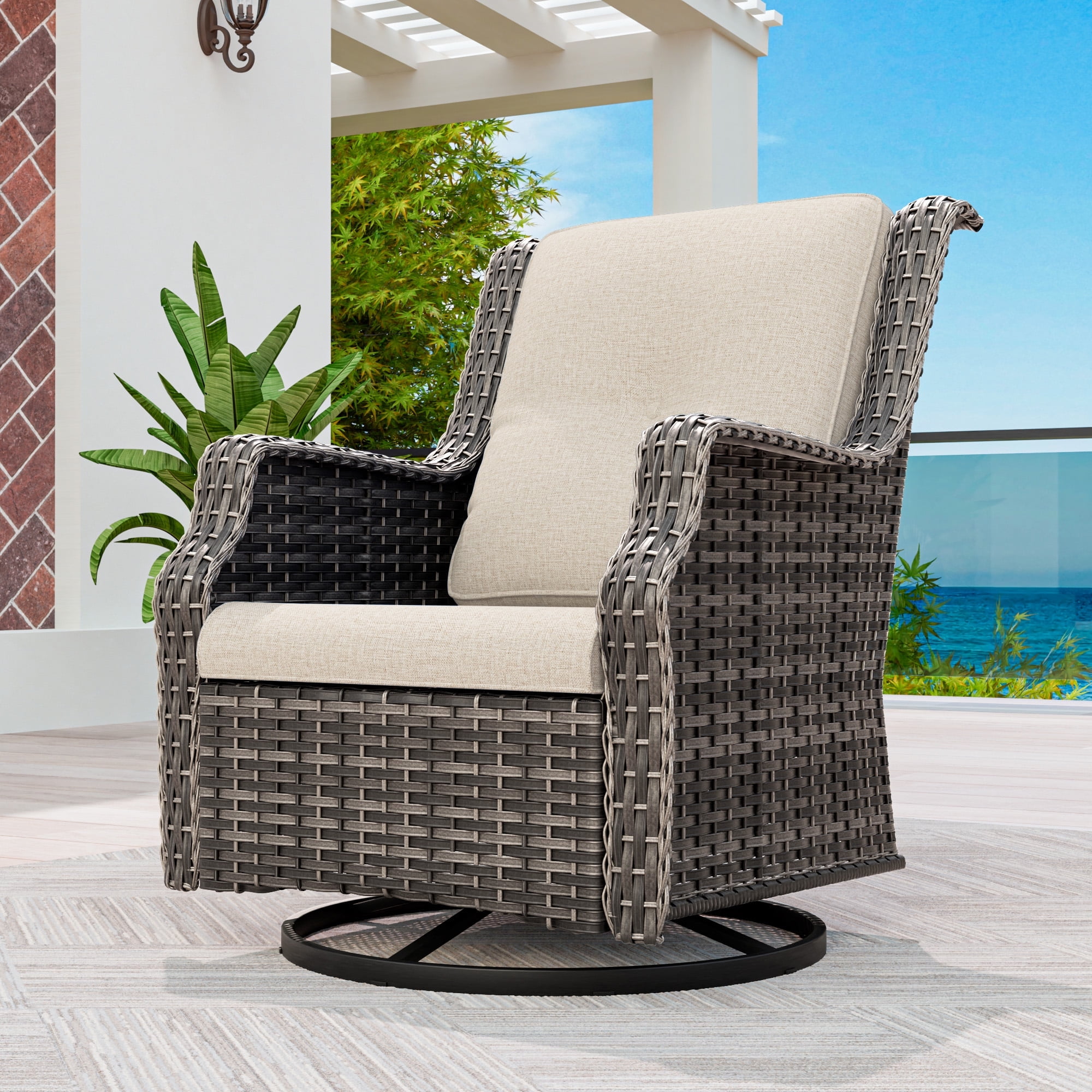 Meetleisure 1 Pieces Outdoor Patio Furniture Wicker Swivel Chair with ...