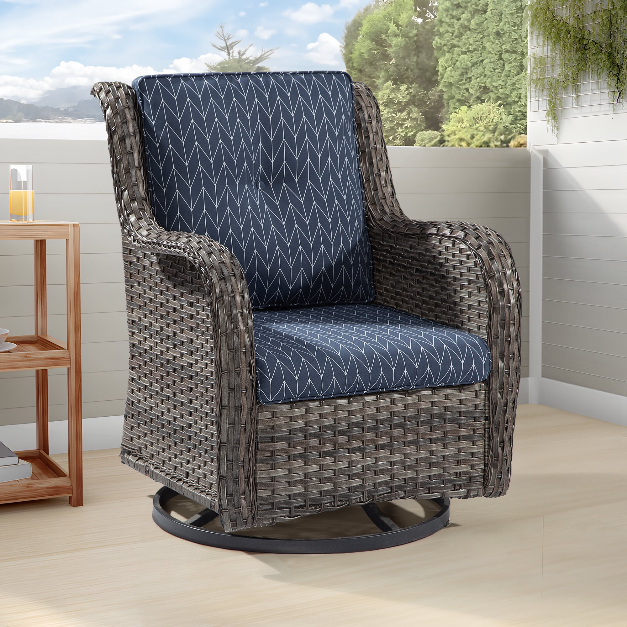 Meetleisure 1 Pieces Outdoor Patio Furniture Wicker Swivel Chair with ...