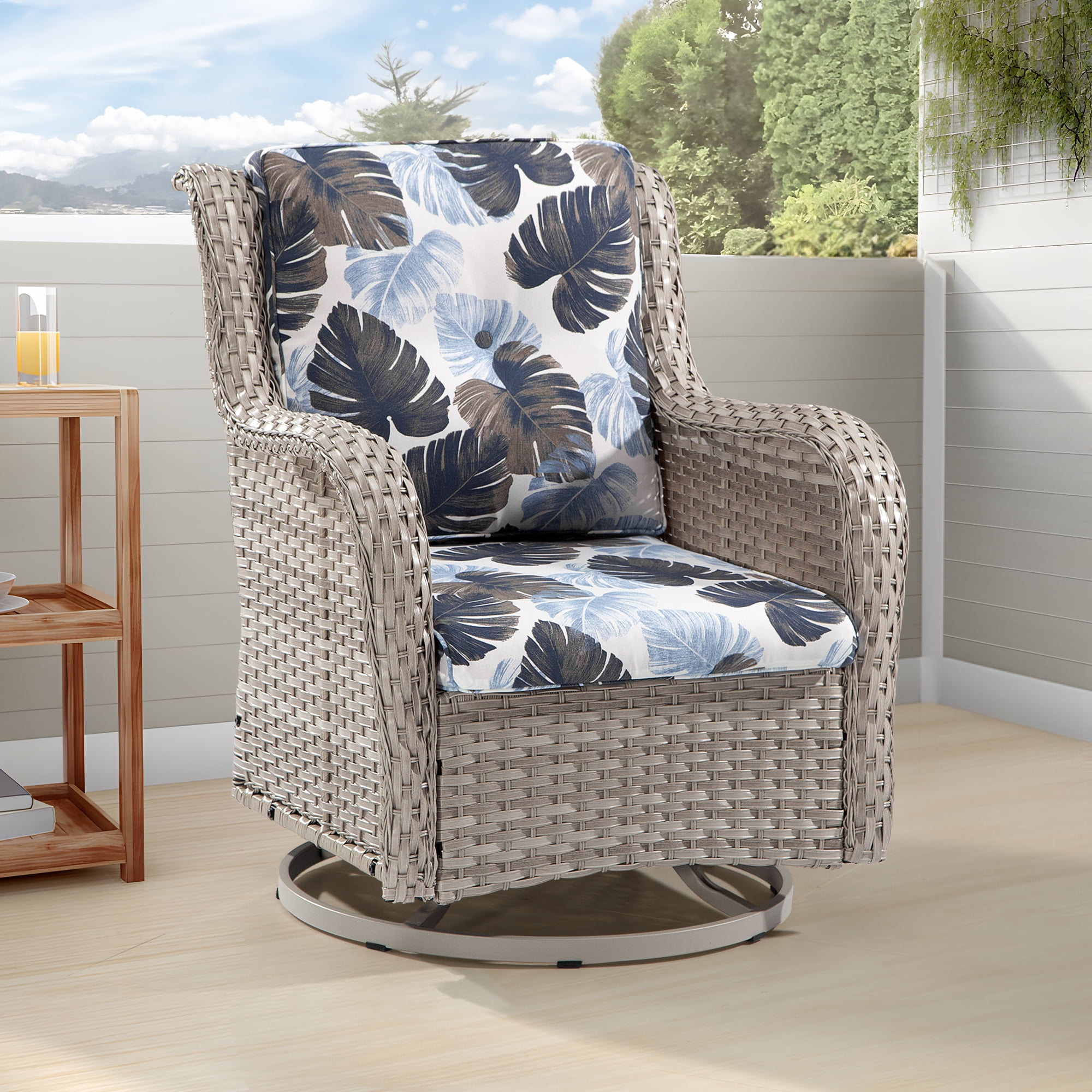 Meetleisure Rattan Rocker PE, Outdoor Patio Wicker Swivel Chair with ...