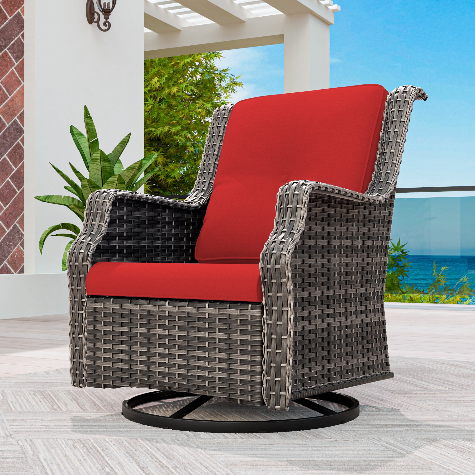 Meetleisure 1 Pieces Outdoor Patio Furniture Wicker Swivel Chair with ...