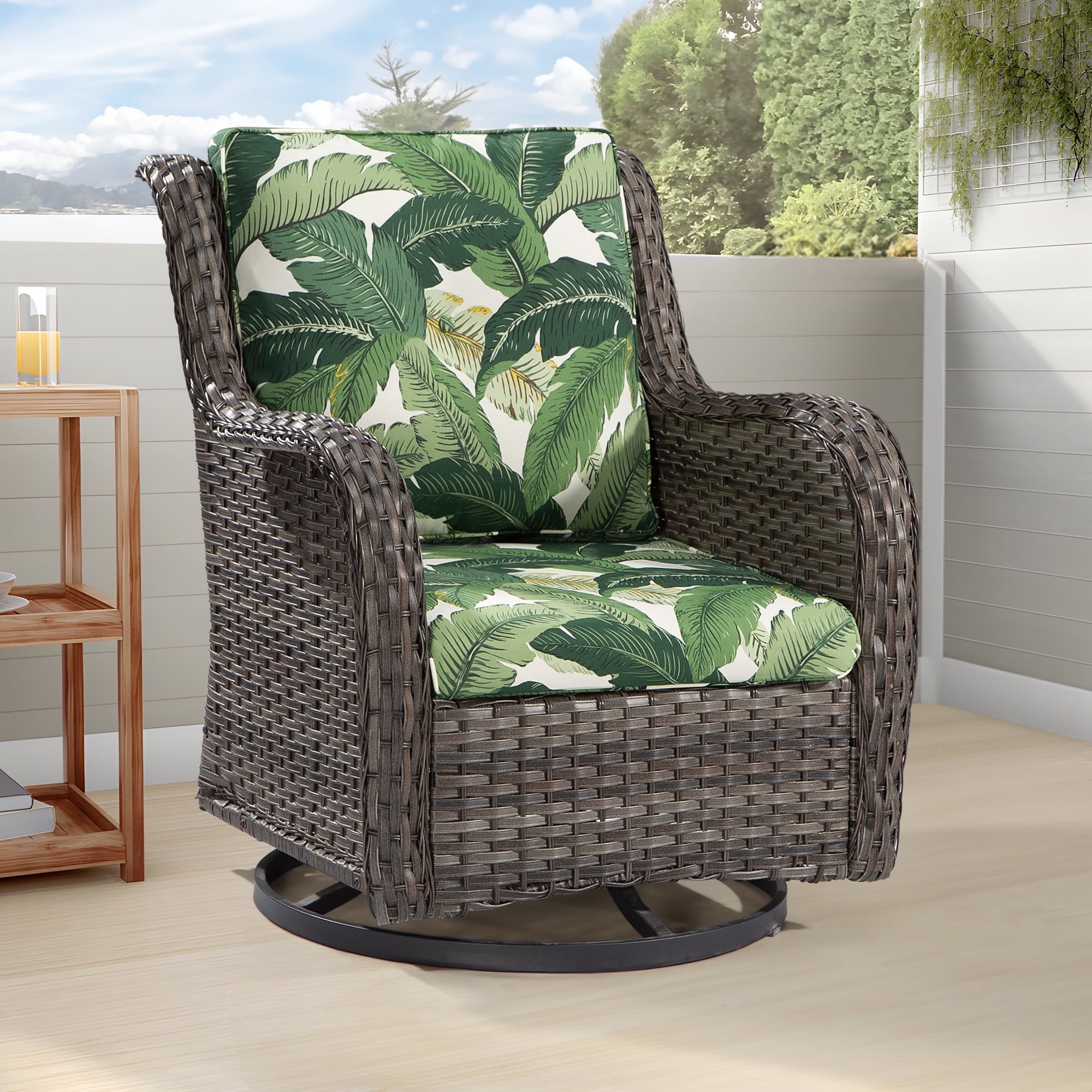MeetLeisure Outdoor Patio Wicker Swivel Chair with Cushions, Swaying ...