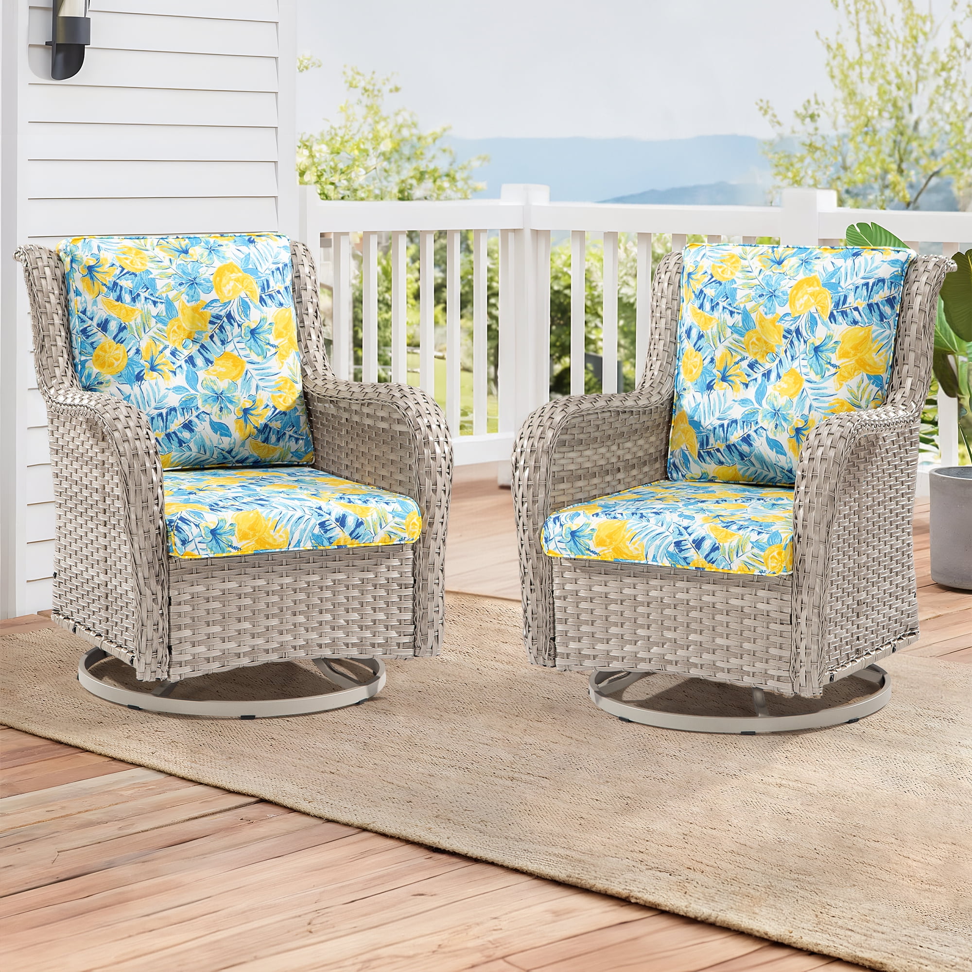 Meetleisure 2 Pieces Outdoor Patio Furniture Wicker Swivel Chair with ...