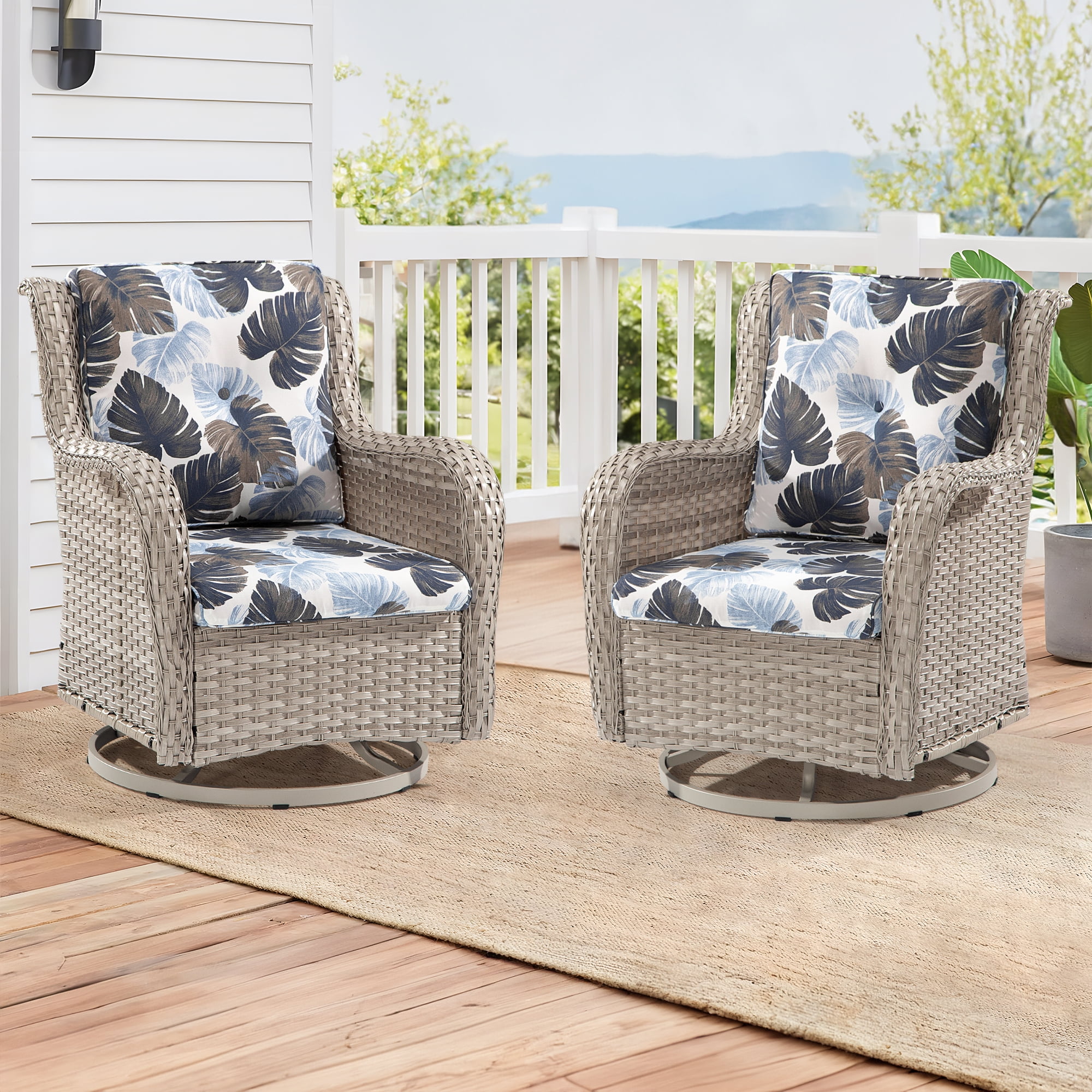 Meetleisure 2 Pieces Outdoor Patio Furniture Wicker Swivel Chair with ...