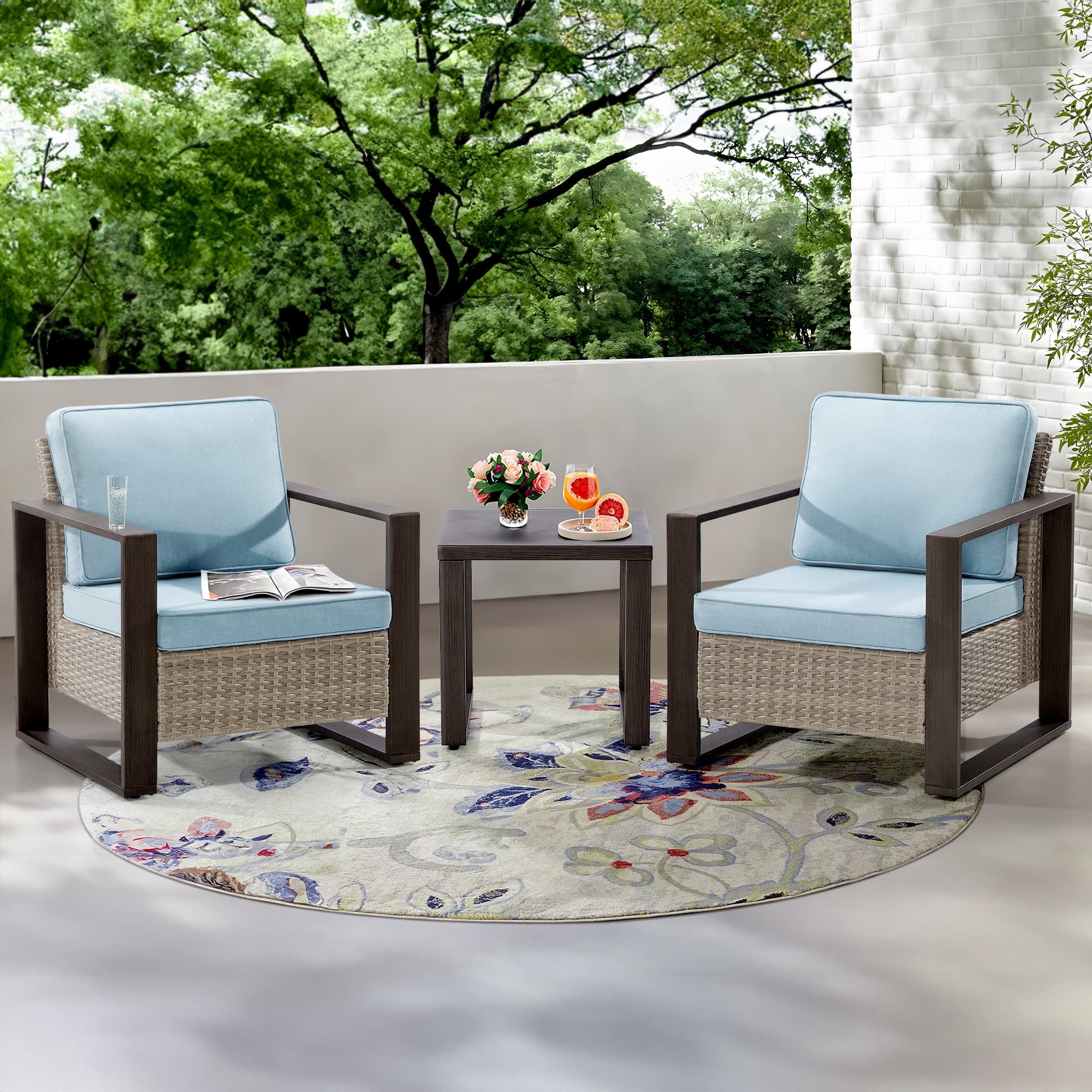 Meetleisure 3 Pieces Outdoor Patio Bistro Set with Removable Cushions ...