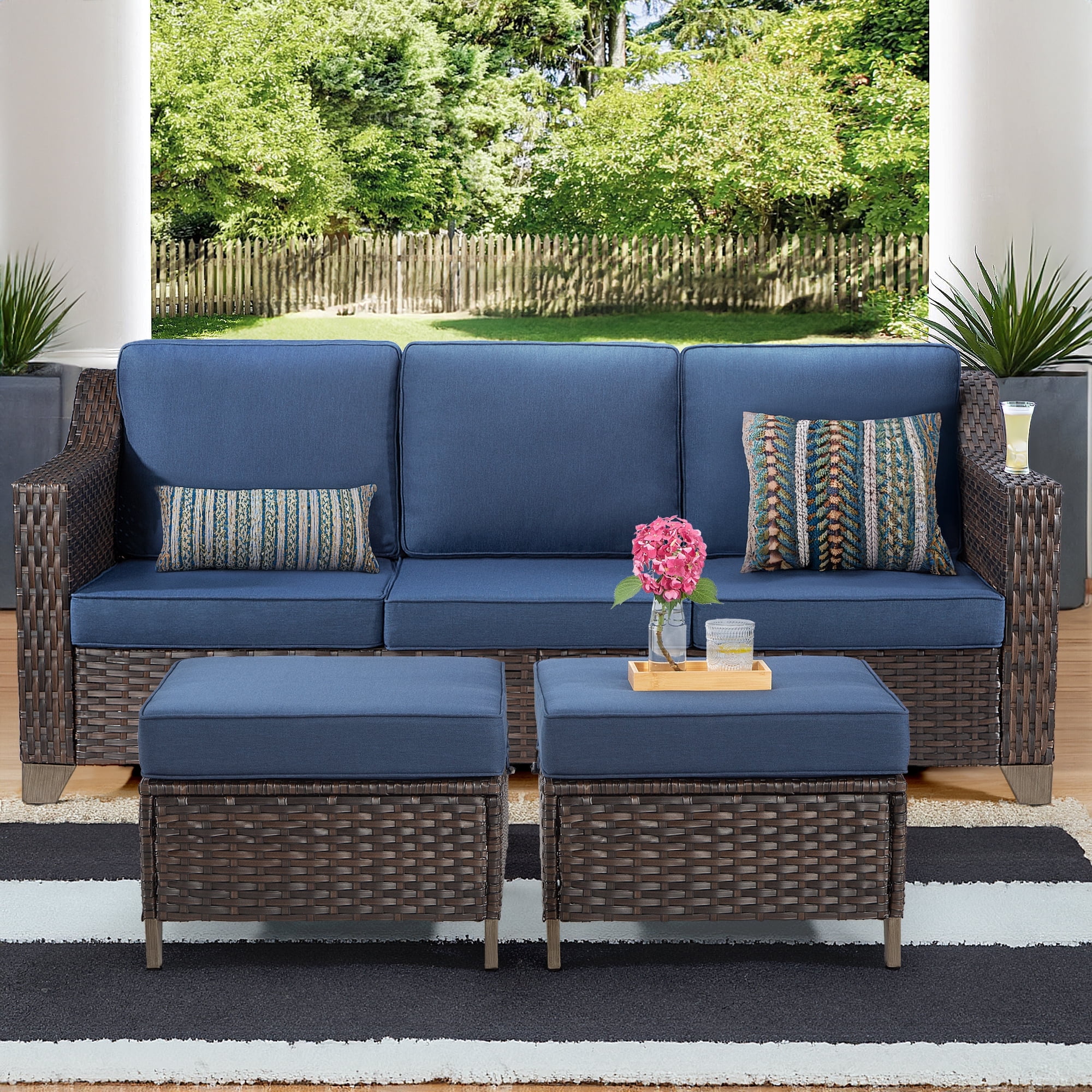 Meetleisure 3 Pieces Outdoor Patio Wicker Conversation Set with ...