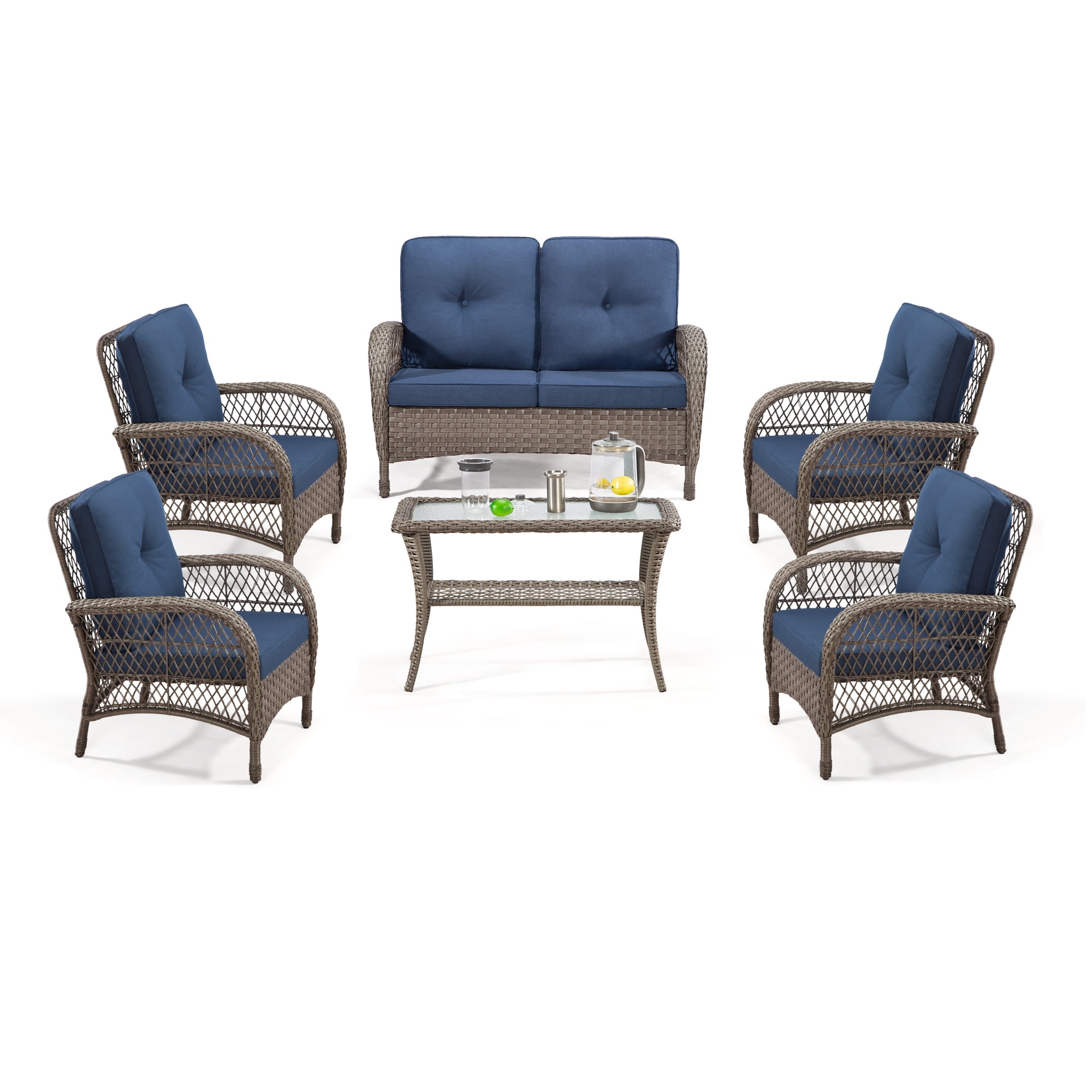 Meetleisure 6 Piece Rattan Sofa Seating Group with Cushions,Including 4 ...