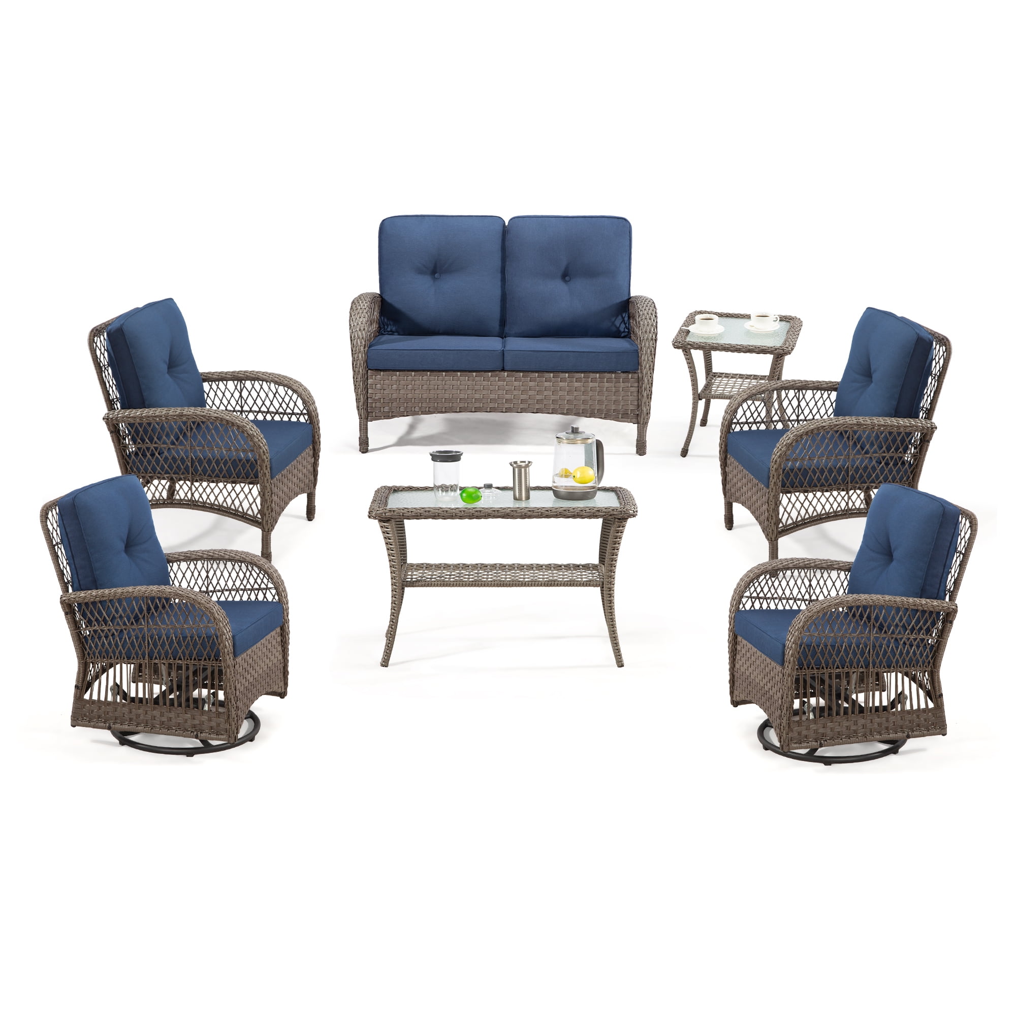 Meetleisure 7 Piece Rattan Sofa Seating Group with Cushions,Including 4 ...